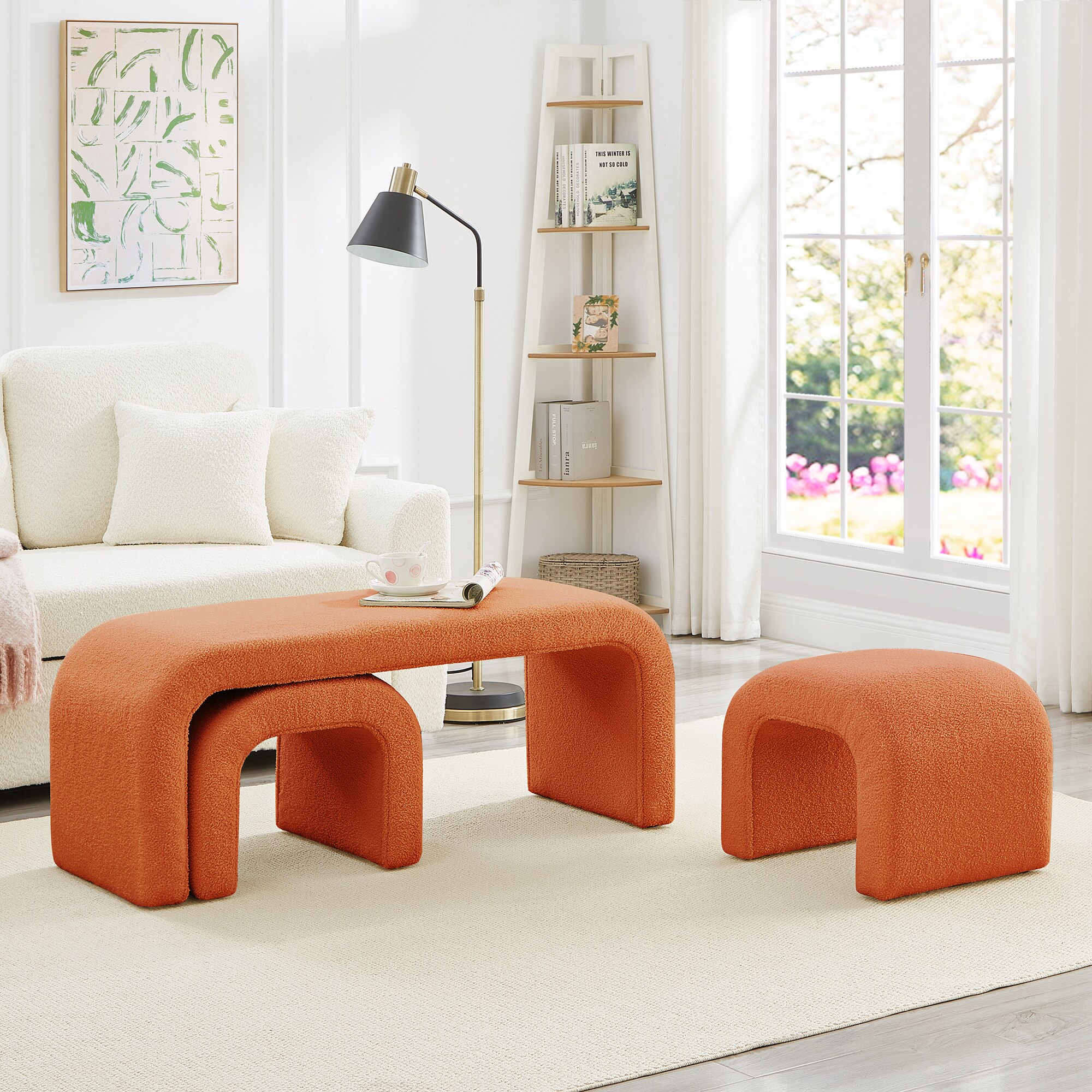 KTMBDW Modern Ottoman Bench Set of 3 - Teddy Upholstered Ottoman End of ...