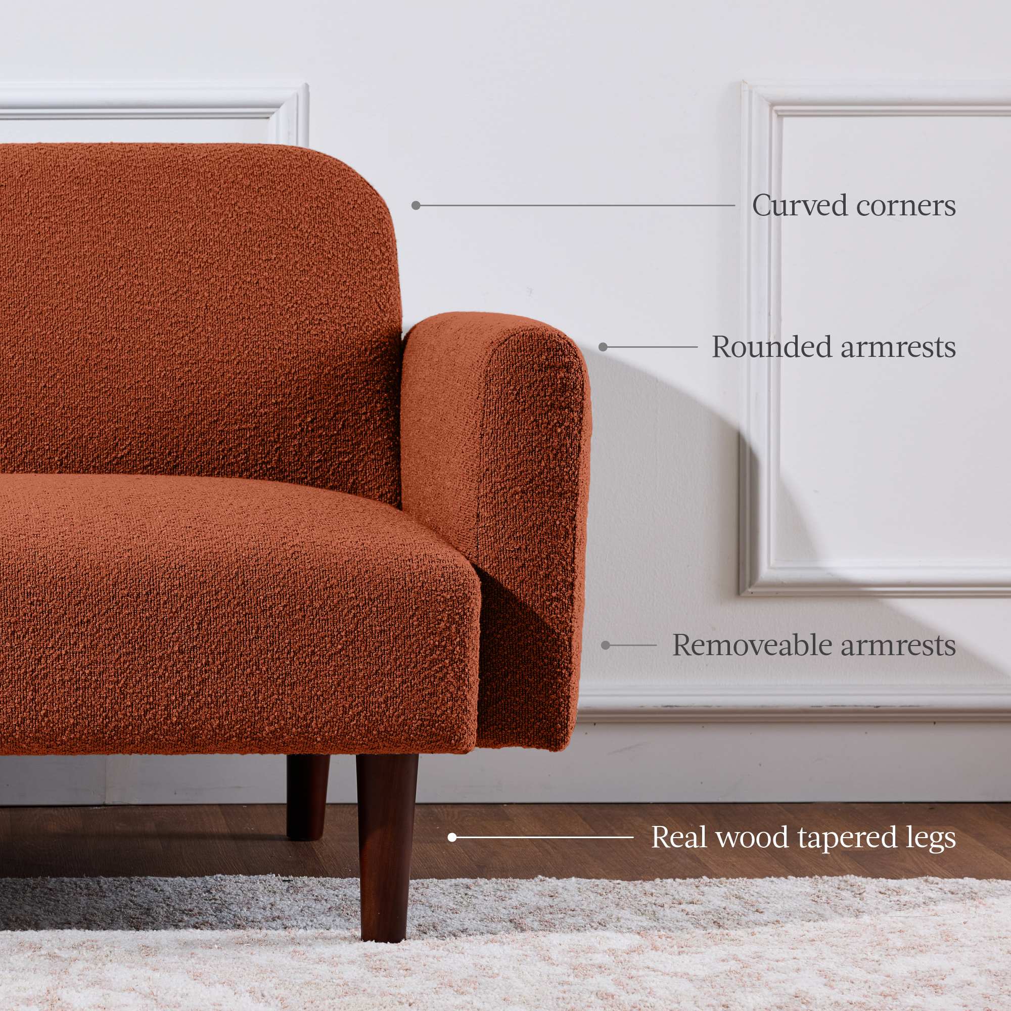 Best Choice Products Curved Convertible Futon Boucle Fabric Split-Back ...