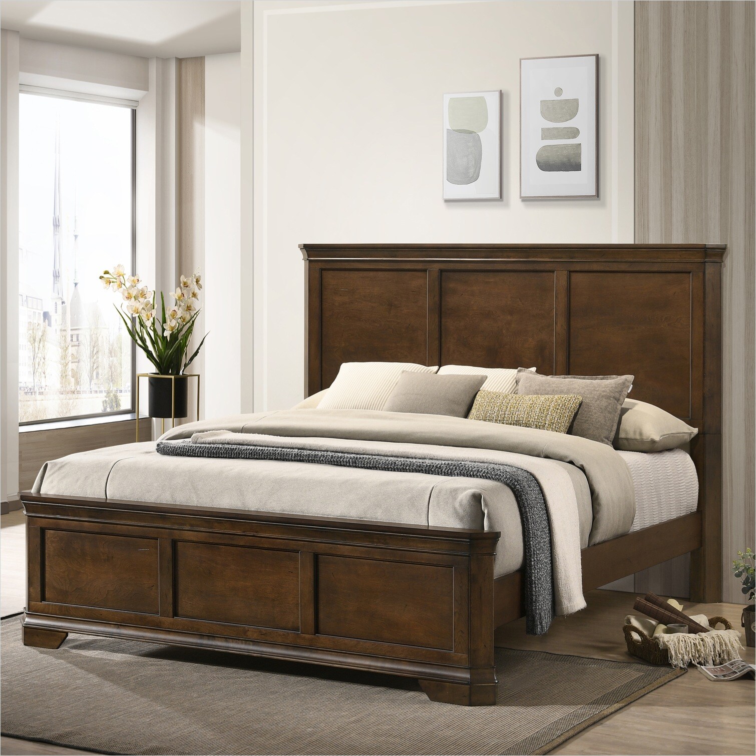 Watnature Wood panel bed with recessed moldings brown-toned walnut ...