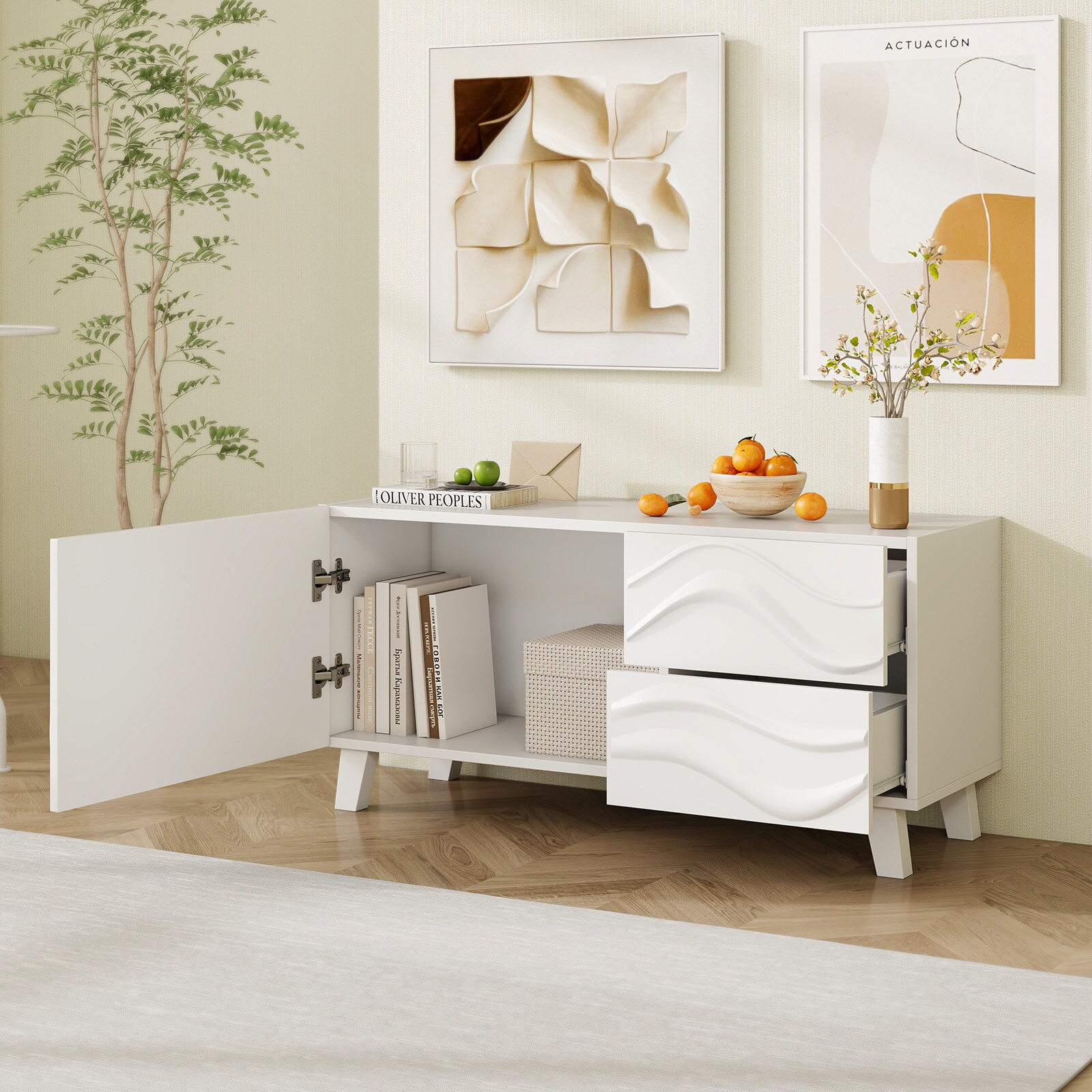 Slickblue 38-in TV Stand with Cabinet and Drawers for TVs up to 44-in ...