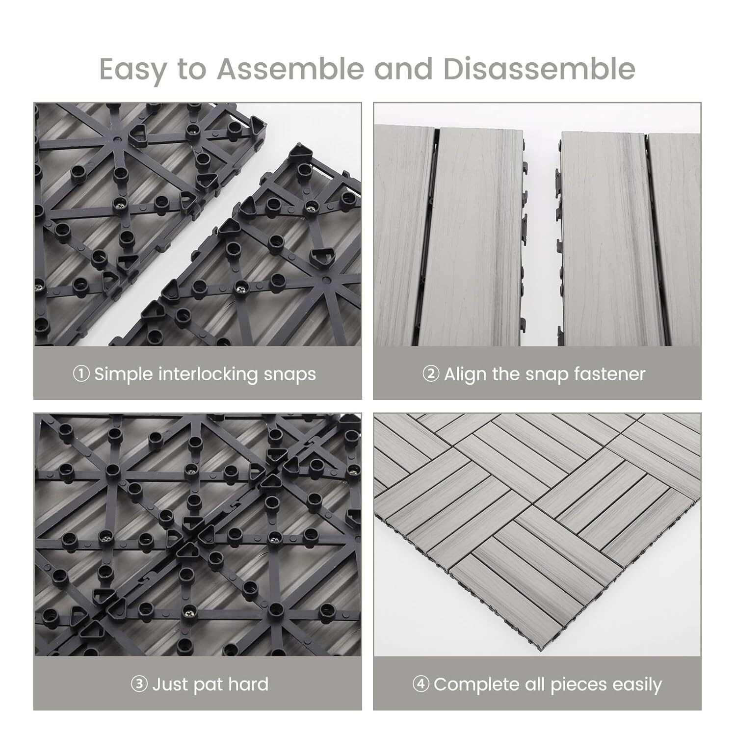 Qeetex 18 Pack Solid Wood Deck Flooring Wood Interlocking Deck Tiles 12 ...