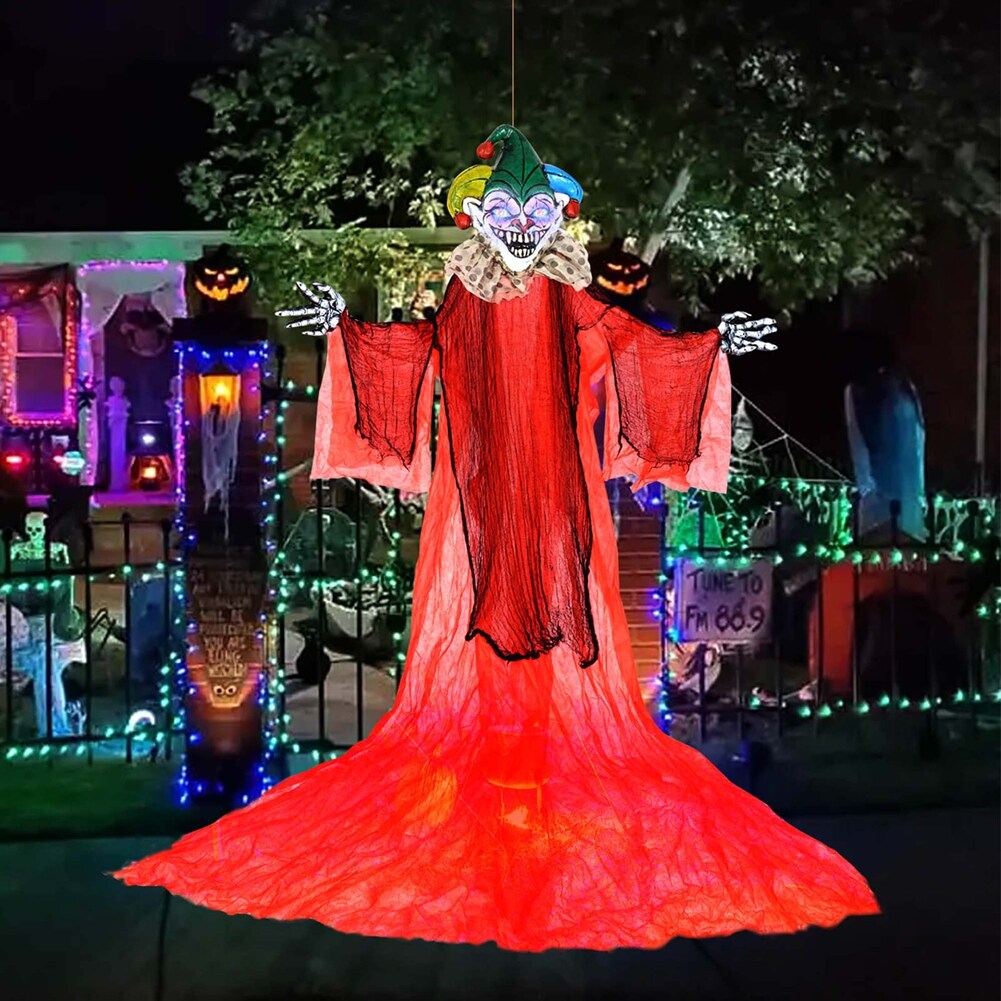 Costway 13.1 ft Halloween Hanging Clown with Wings Lighted Colorful ...