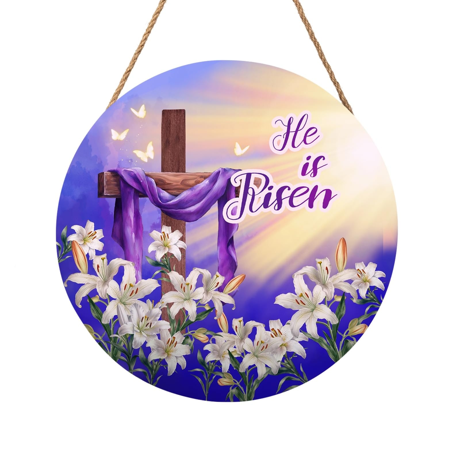 Phewnyzo He is Risen Easter Wooden Door Hanger 12in Religious Cross ...