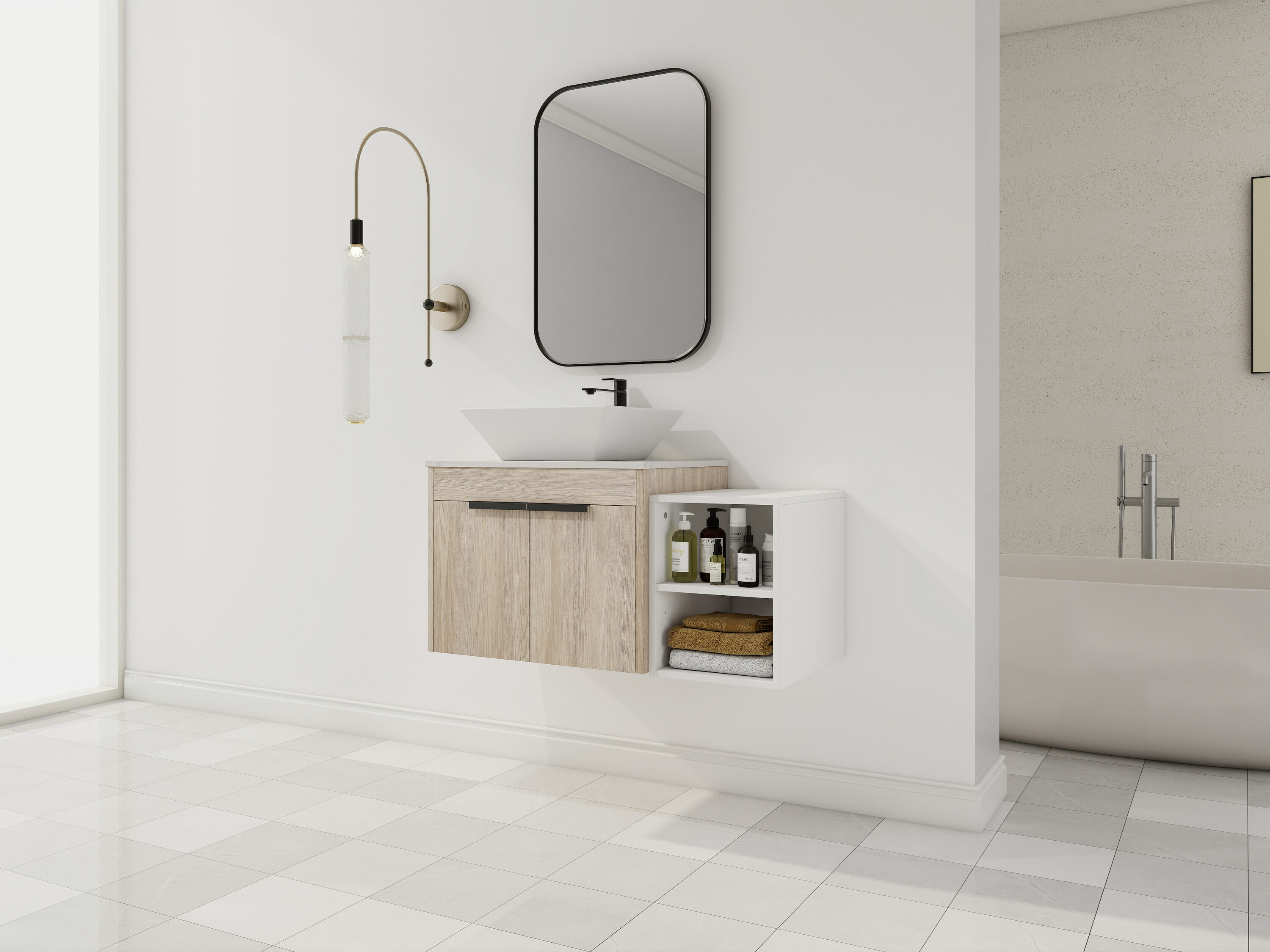 Tatayosi 36 inch Modern Design Float Bathroom Vanity With Ceramic Art ...