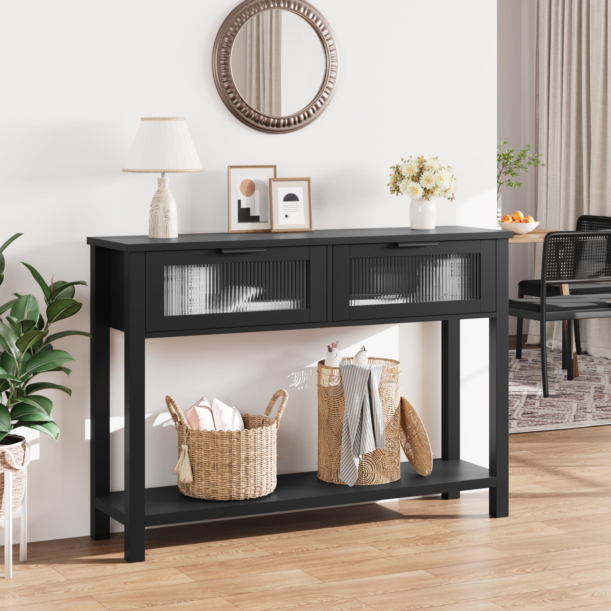 Garvee 43 Inch Wood Console Table /Entryway Table with 2 Glass Drawers ...