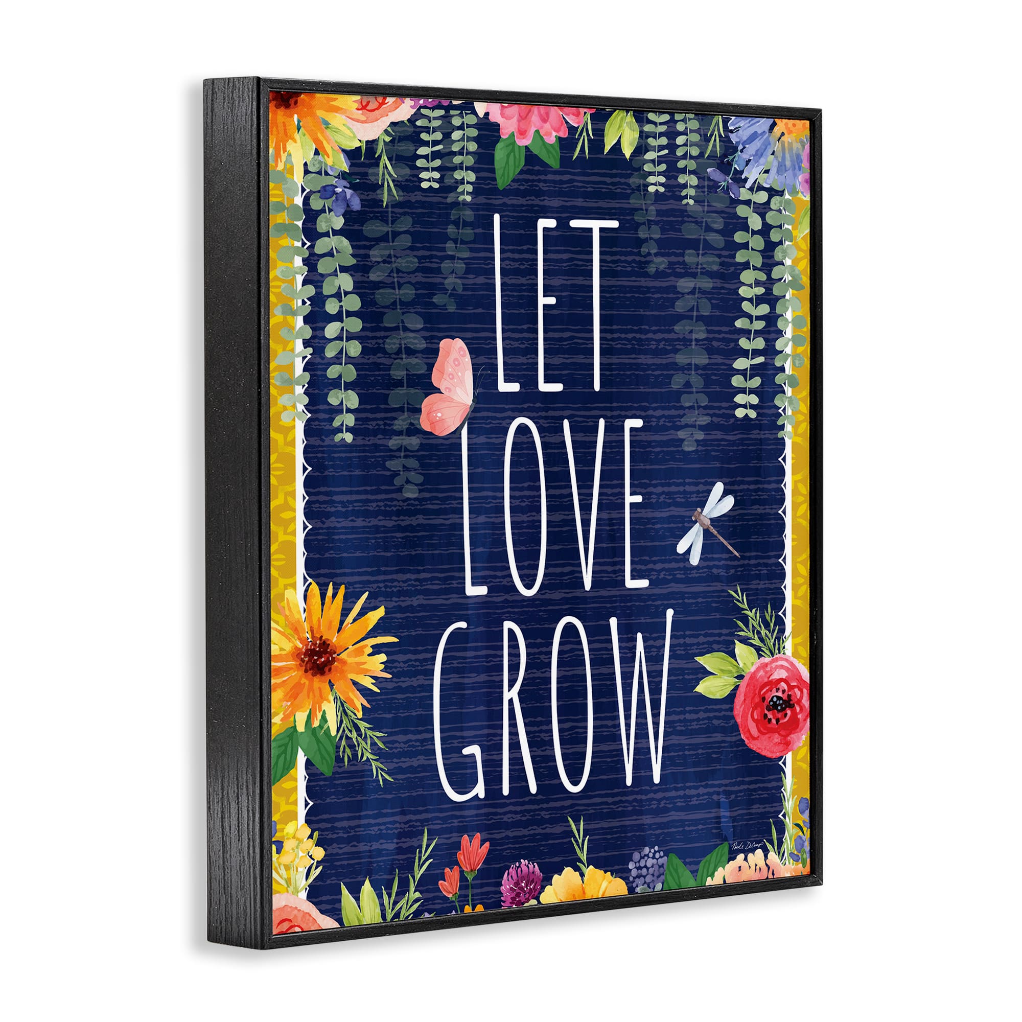 Stupell Industries Let Love Grow Floral Border Black Framed Giclee Art ...