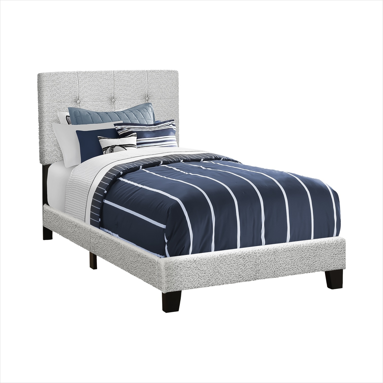 Watnature Low Profile Twin Bed Frame with Button-Tufted Headboard Solid ...