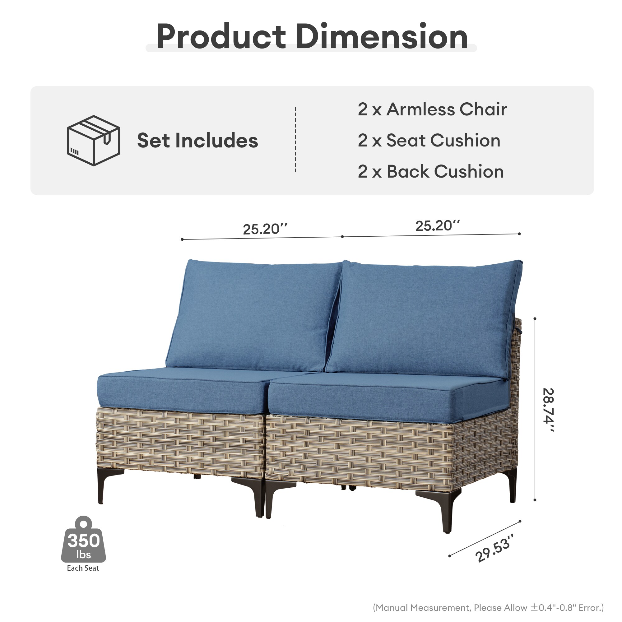 Ovios Wicker Outdoor Loveseat with Blue Cushions and Powder-Coated ...