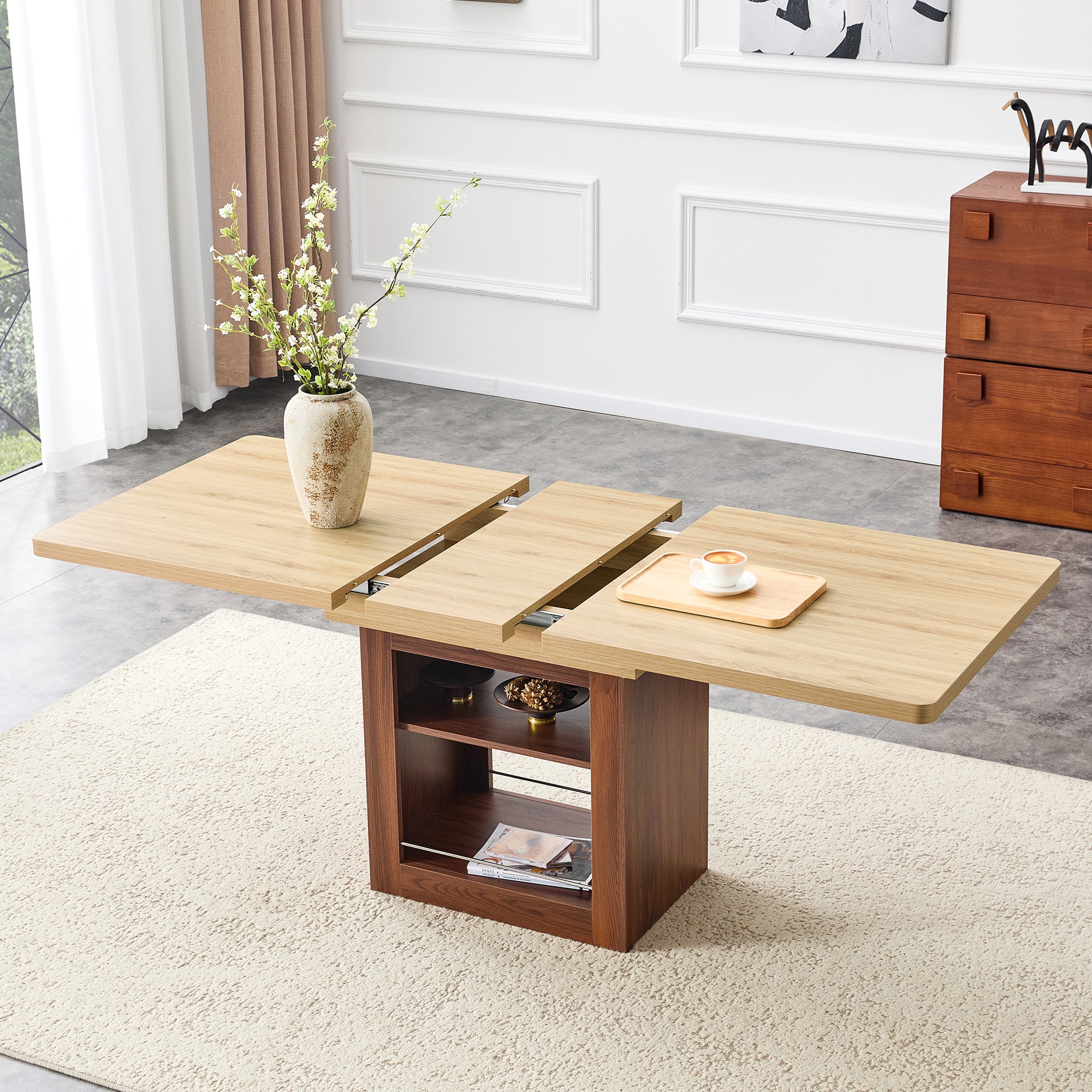 Bybafun Brown Contemporary/Modern Extending MDF Dining Table, with ...