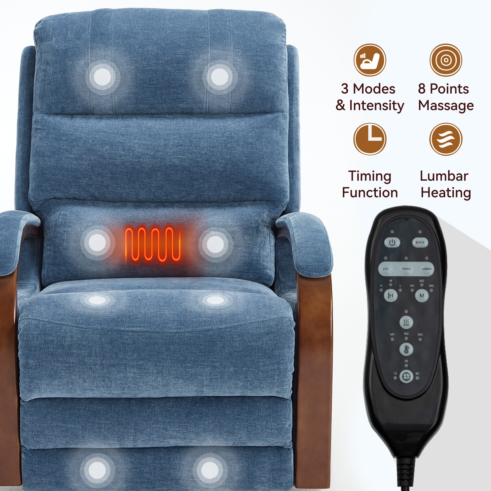 Siavonce Blue Chenille Powered Reclining Massage Chair in the Massage ...