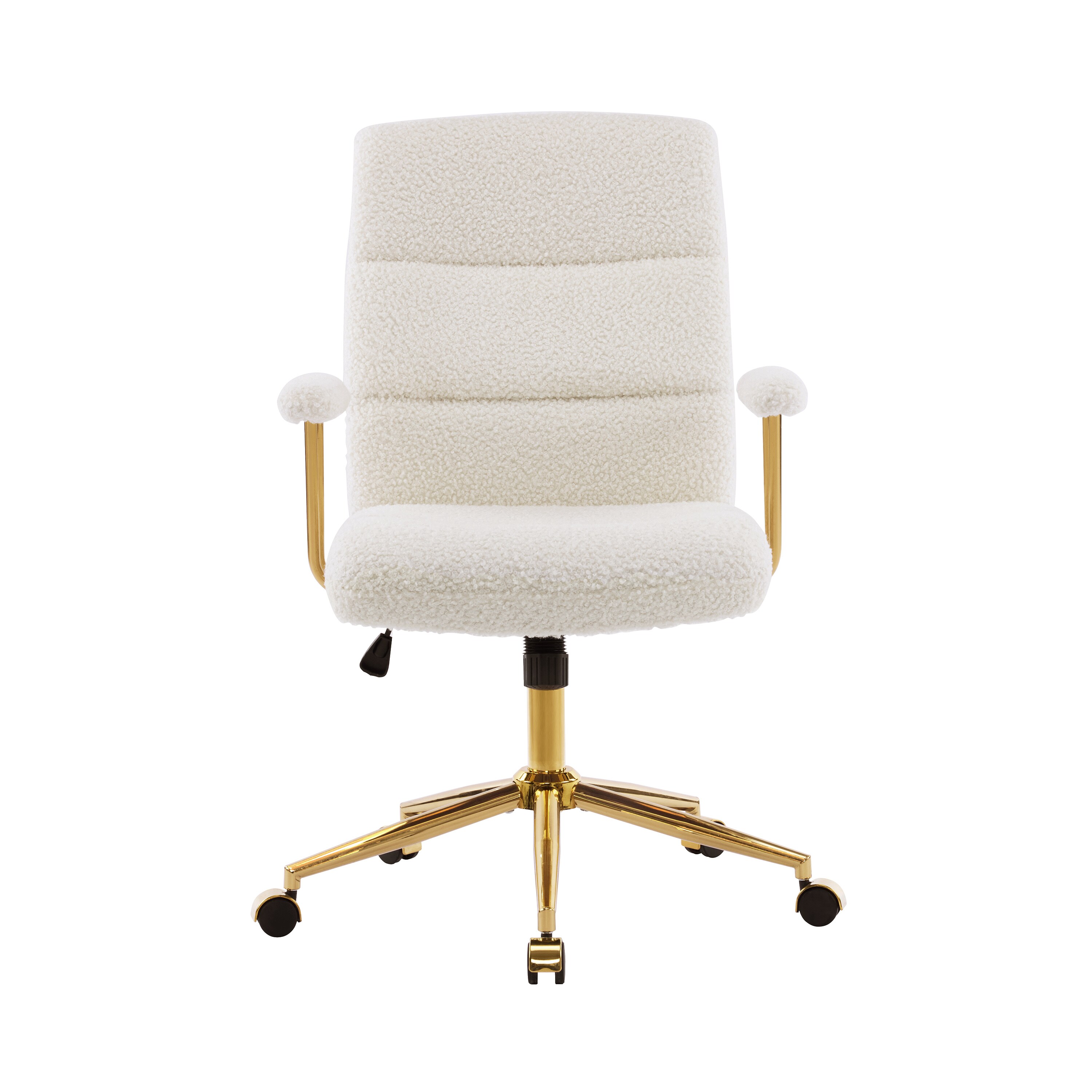 LUXEYARD Textured Boucle Fabric White and Gold Office Chair Modern ...