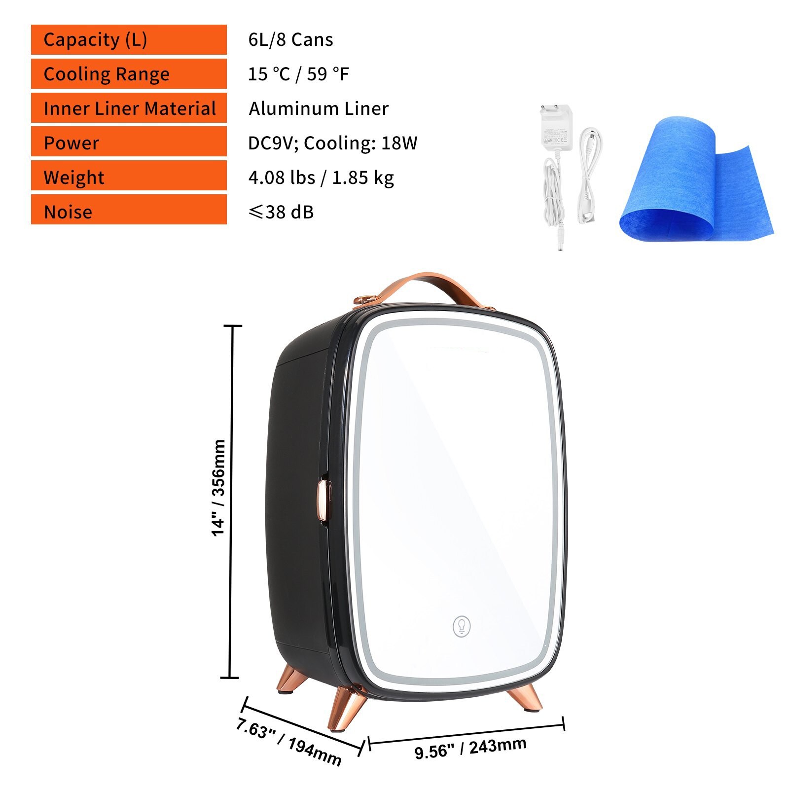 SUGIFT 6 L Mini Fridge for Bedroom Skin Care Cooler HD Mirror LED Light ...