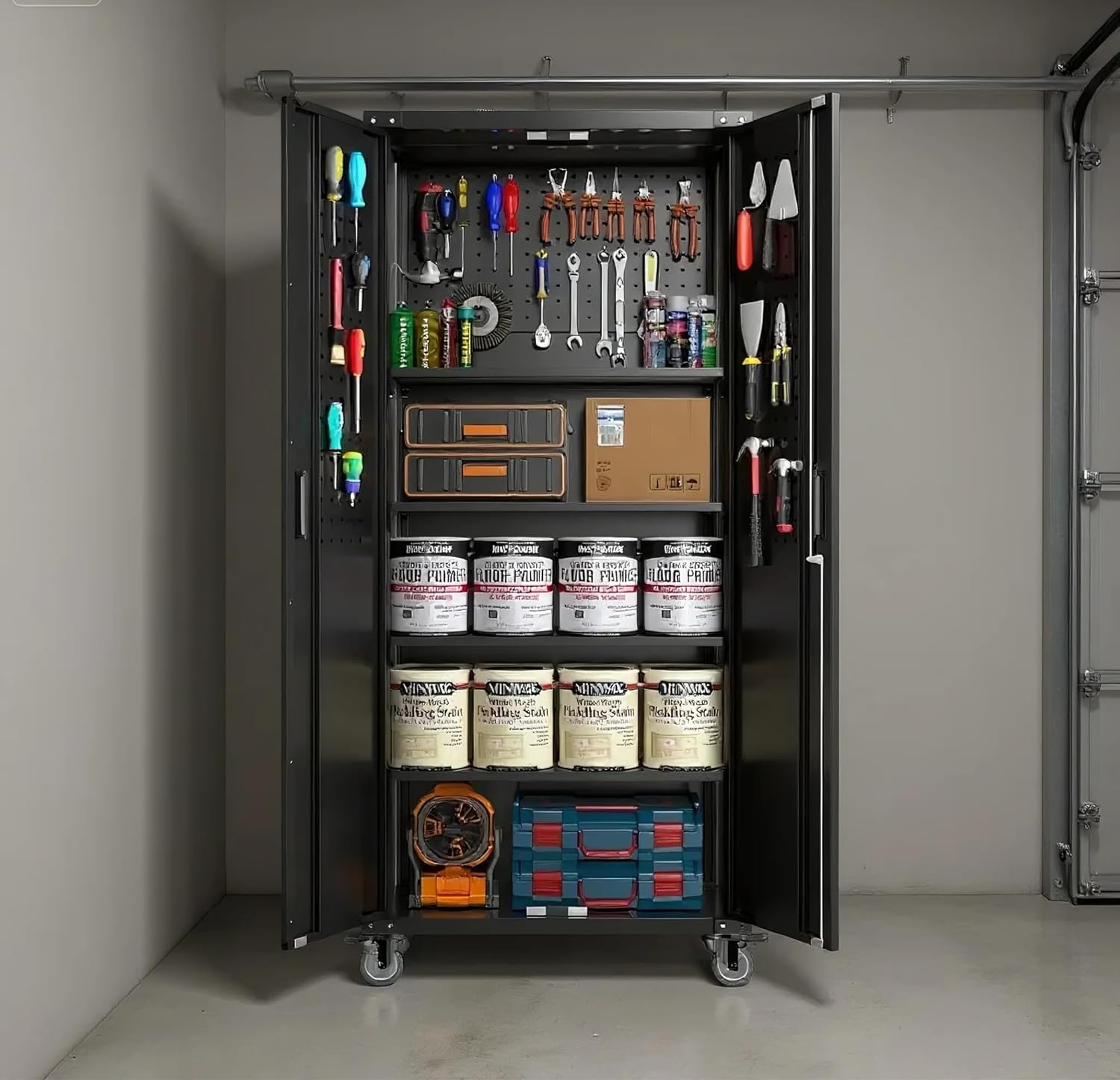 Garvee Metal Garage Storage Cabinet with Doors and Wheels 72in High ...