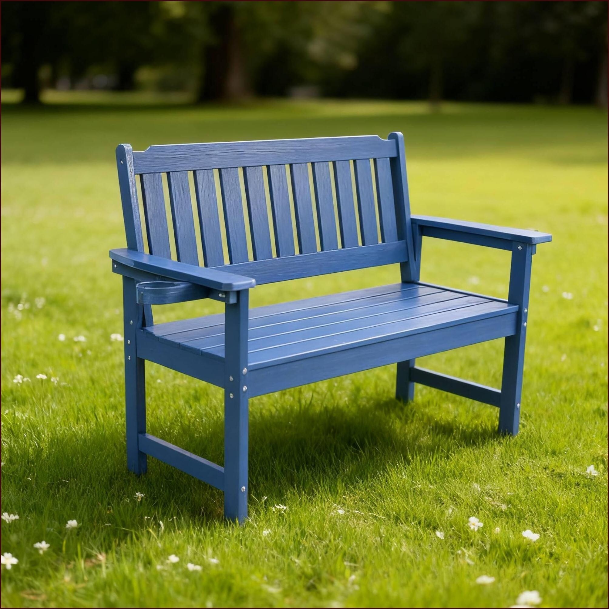 Watnature Outdoor Bench Minimalist Navy Blue Slat Back Weather ...