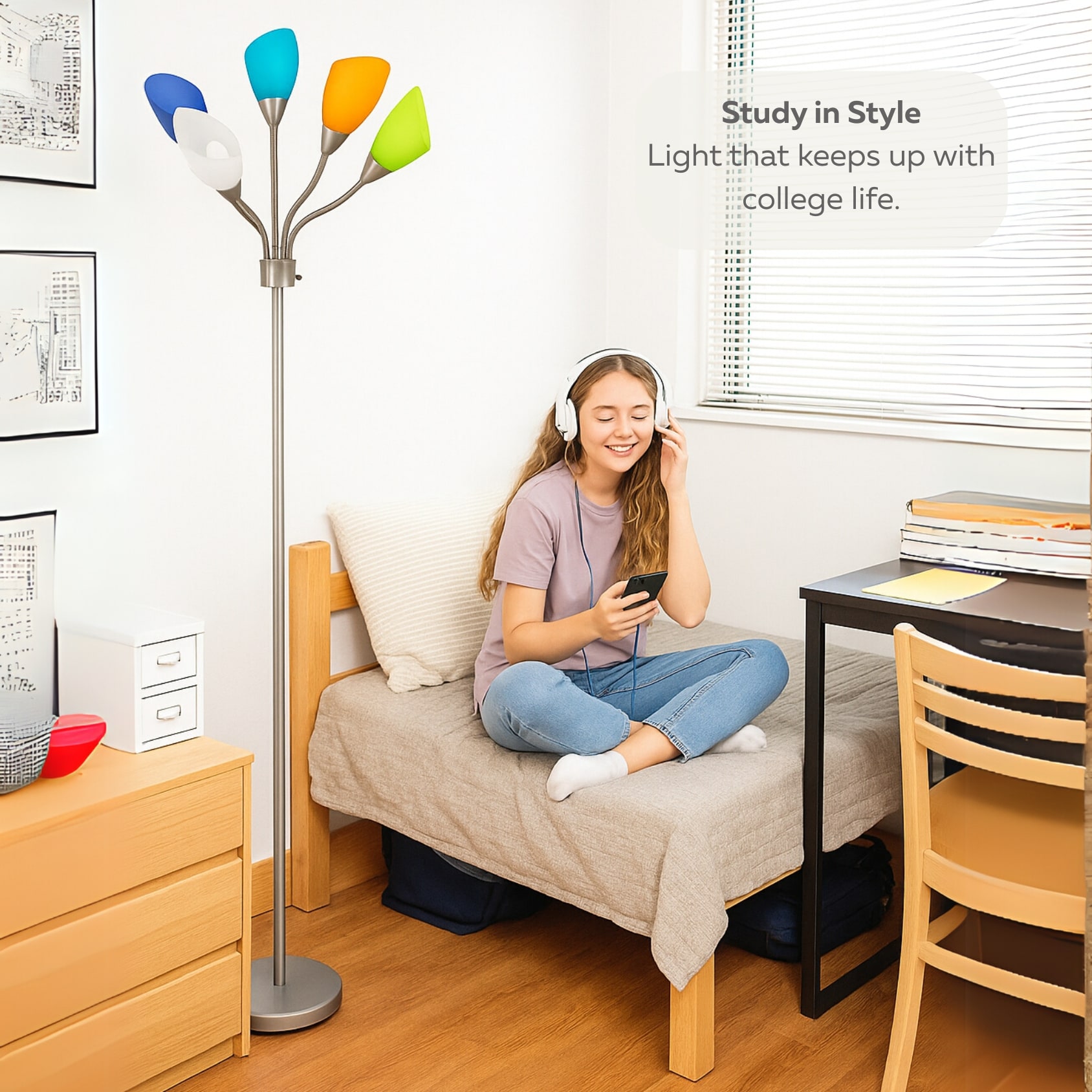 LIGHTACCENTS Medusa Floor Lamp with 5 Colorful Gooseneck Shades in the ...