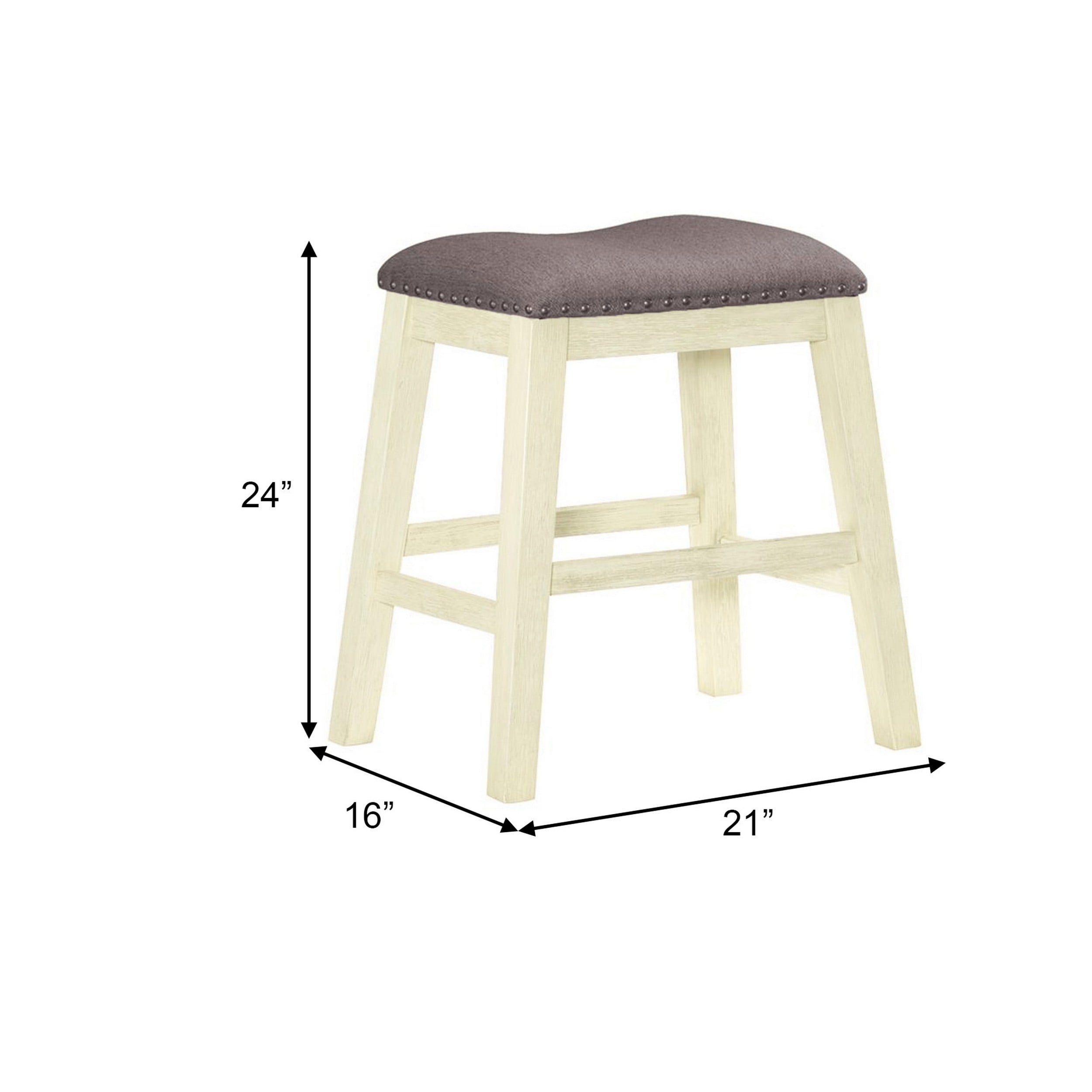 Benzara 19 in. Cream and Gray Backless Wooden Frame Counter Stool with ...