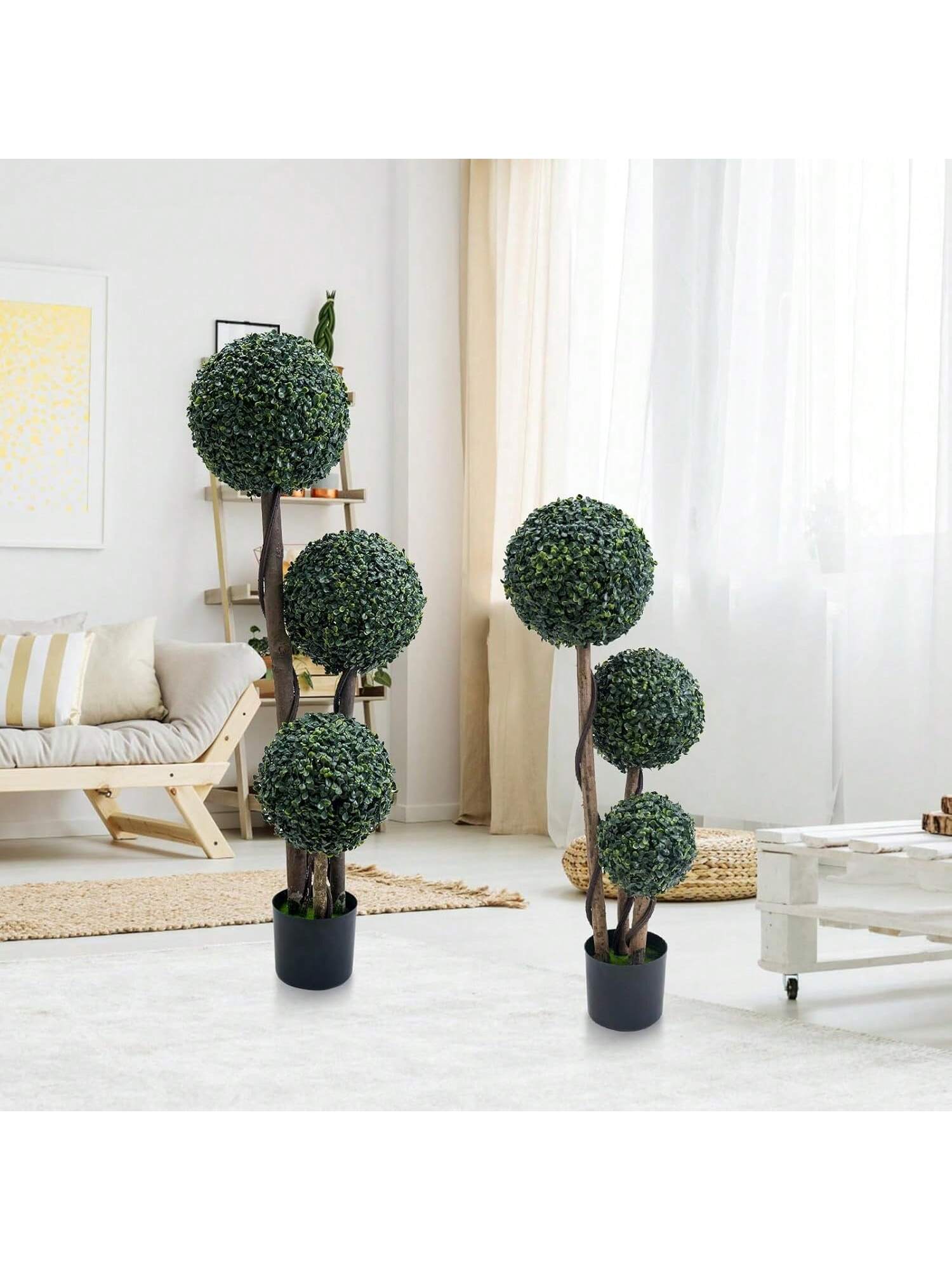 GarveeLife 45in artificial triple ball bo+wood topiary tree fau+ for ...