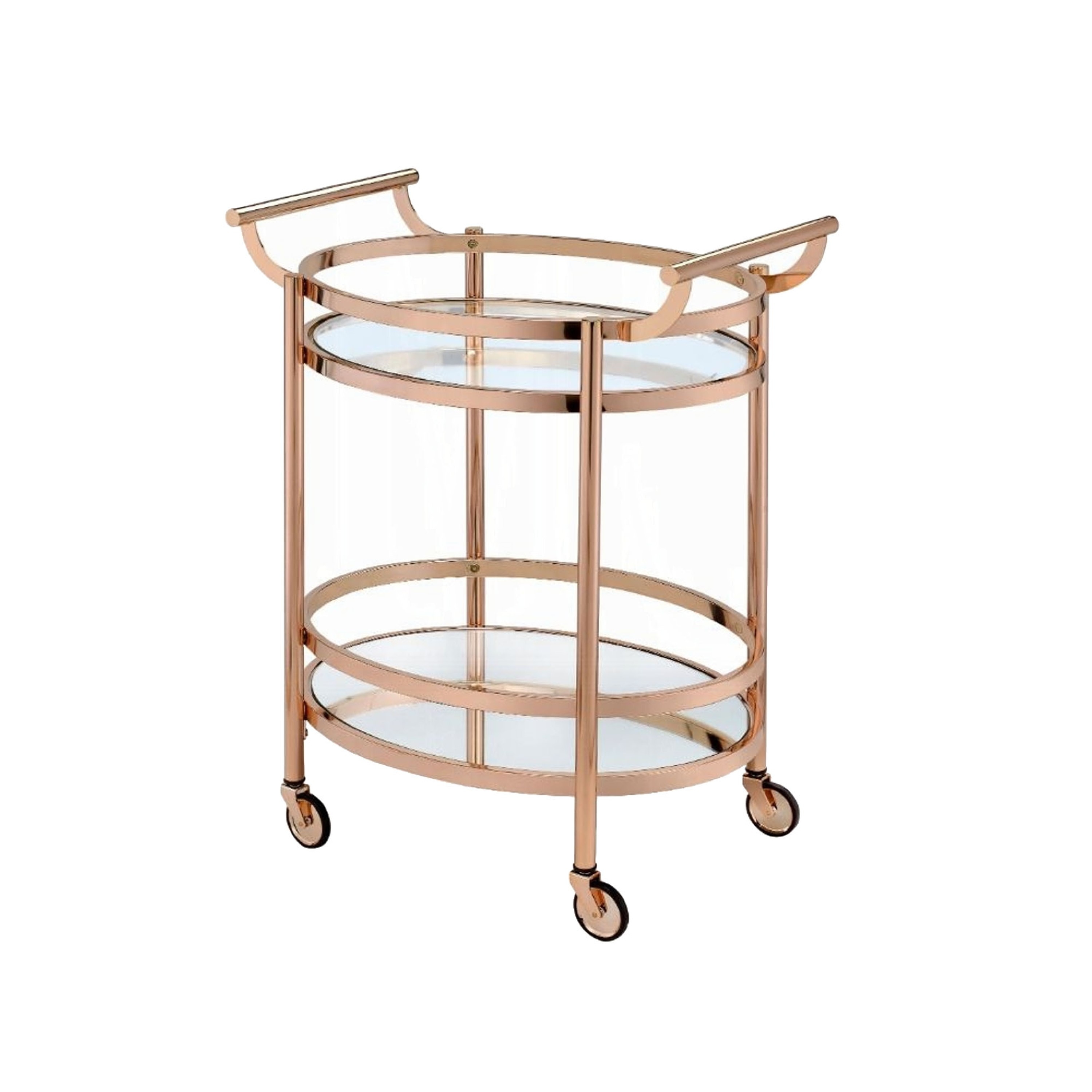 Benzara Oval Clear Glass and Copper Metal Serving Cart in the Kitchen ...