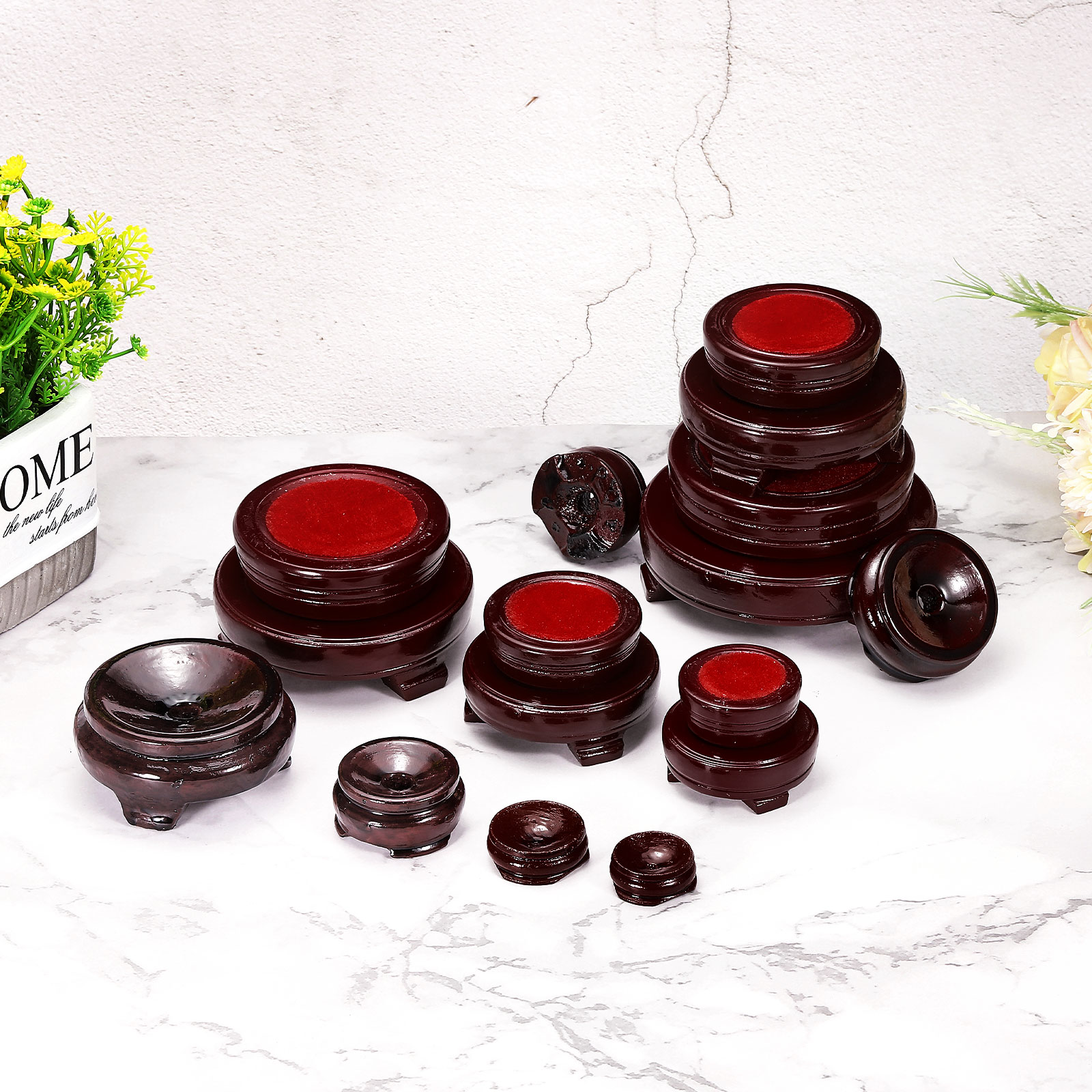 Unique Bargains Wooden Ball Stand Holders Displays Base 4/5cm Red for ...