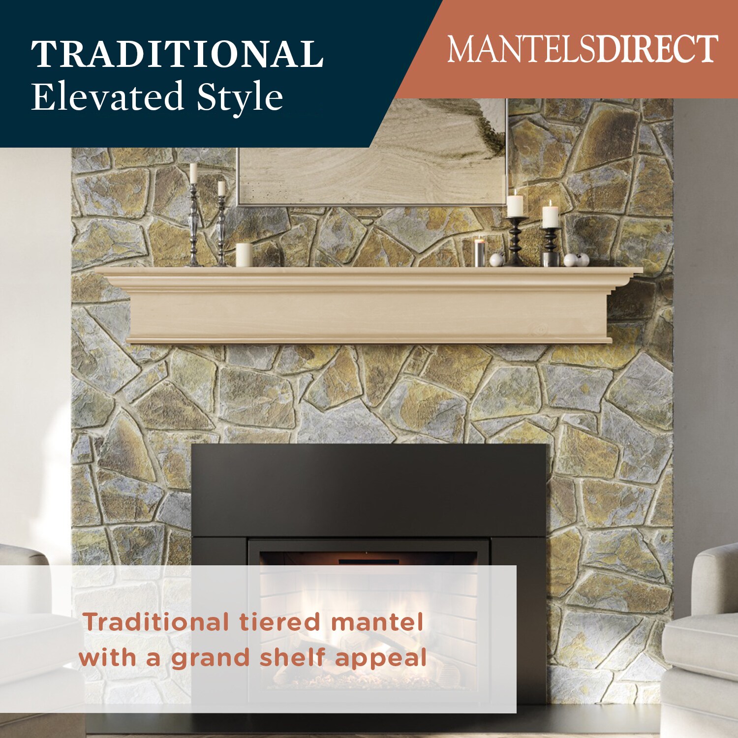 Mantels Direct 72-in W x 9-in H x 7-in D Vintage White Pine Hollow ...