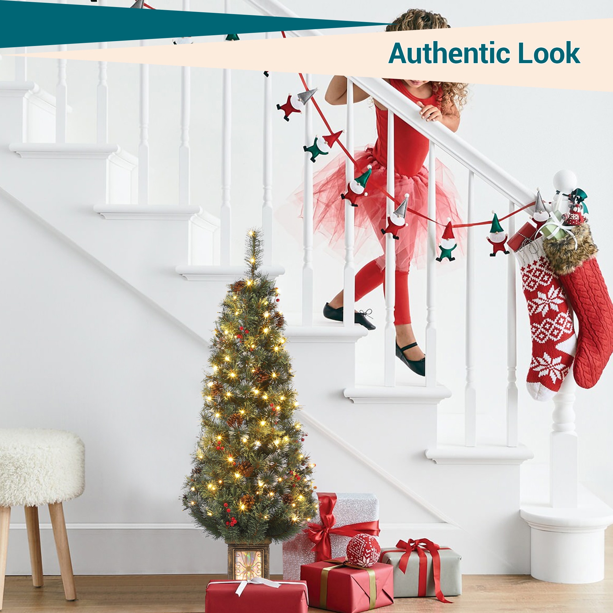 Der Rose 4.5FT 2PCS B Artificial Christmas Tree Pre-Lit Snow Flocked ...