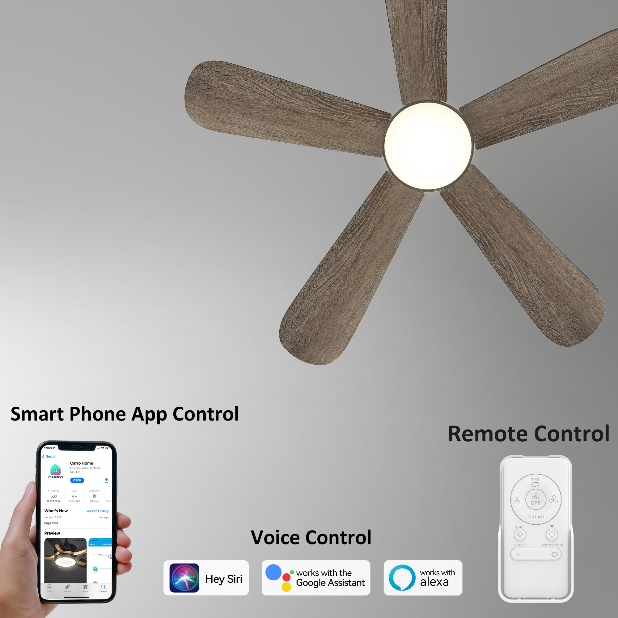 CARRO USA Kaze 48-in Black with Gray Oak Blades Indoor/Outdoor Flush ...