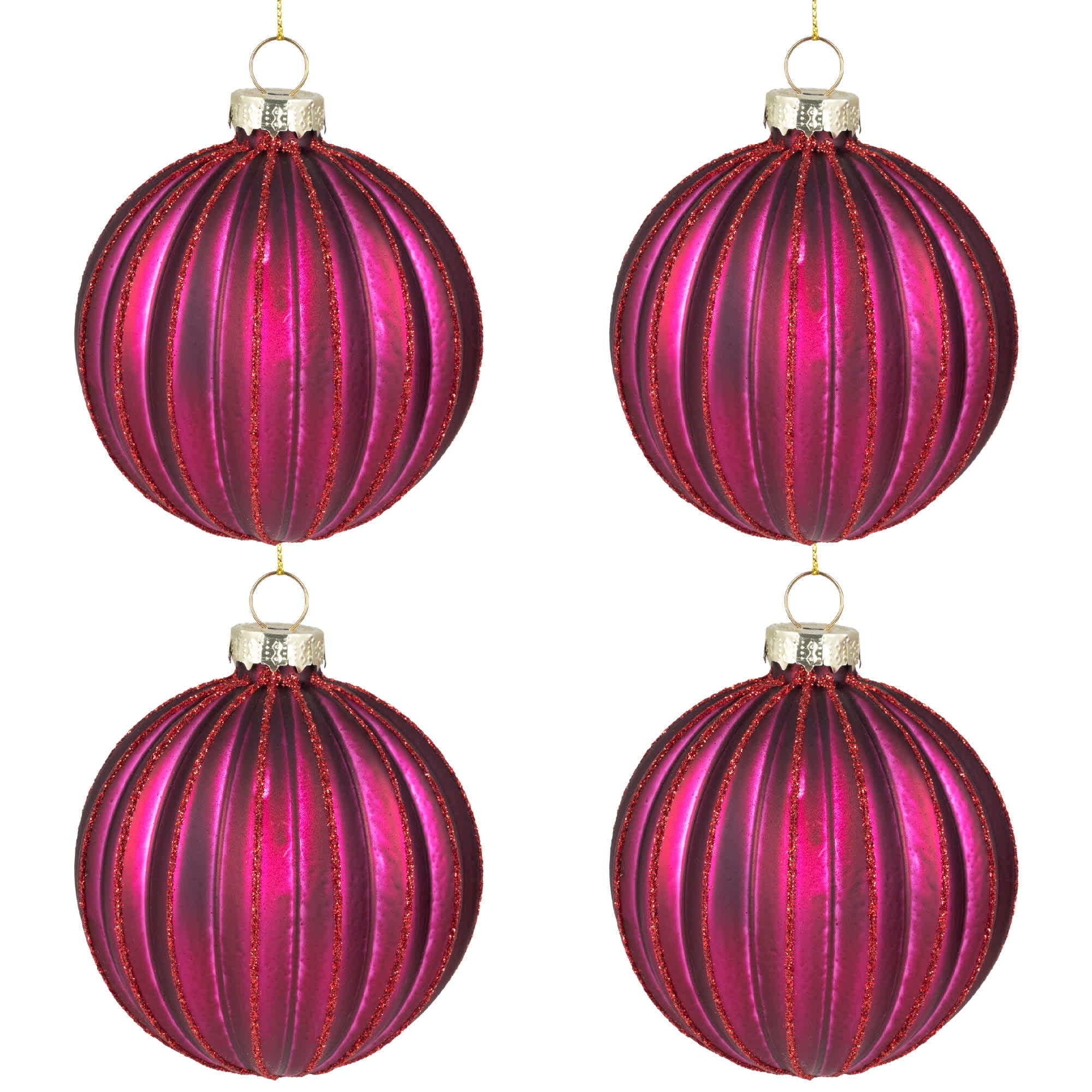 Northlight Ribbed Glittered Glass Ball Christmas Ornaments - 3 inch ...