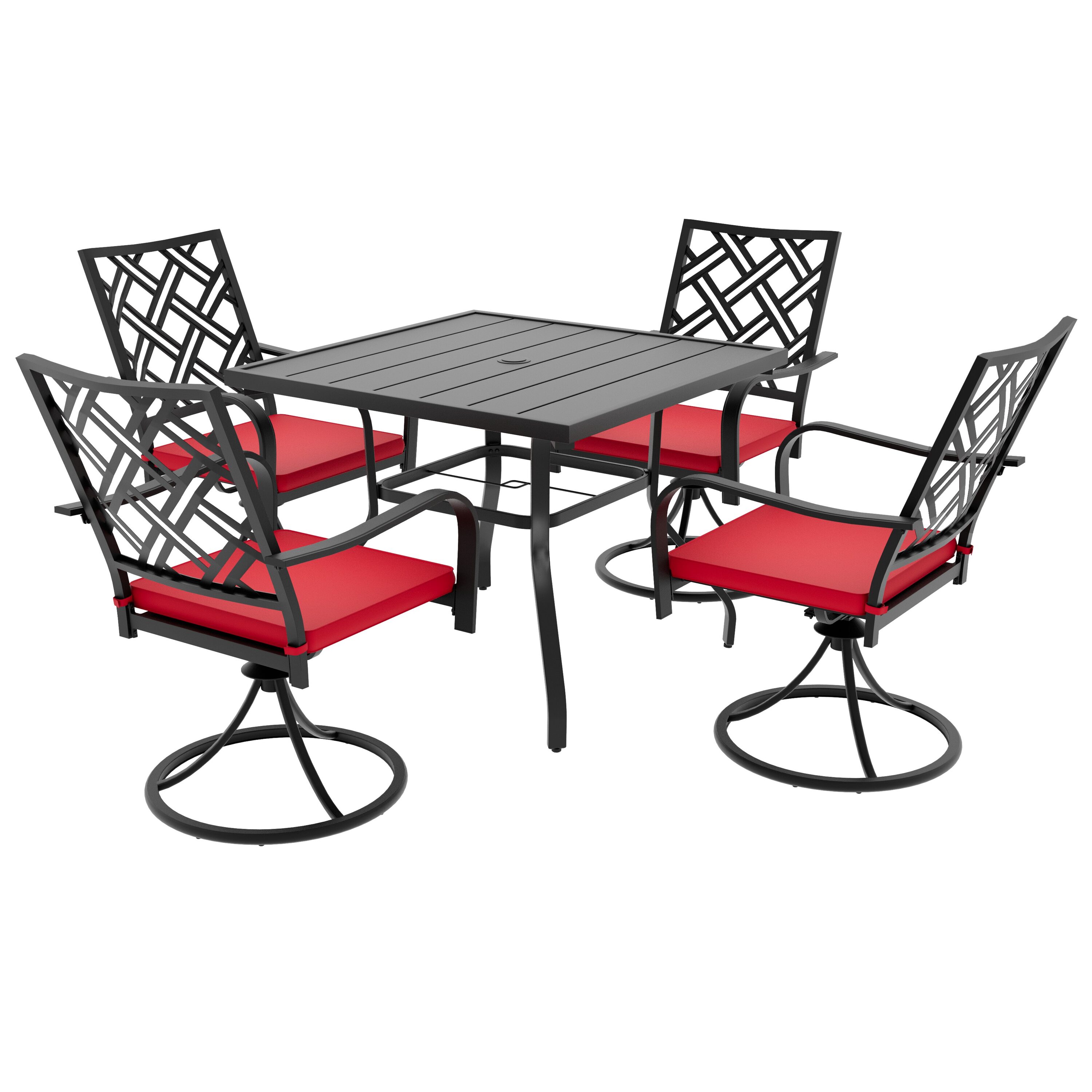 Nuu Garden 5 -Piece Black Patio Dining Set Iron Square Table with 4 ...