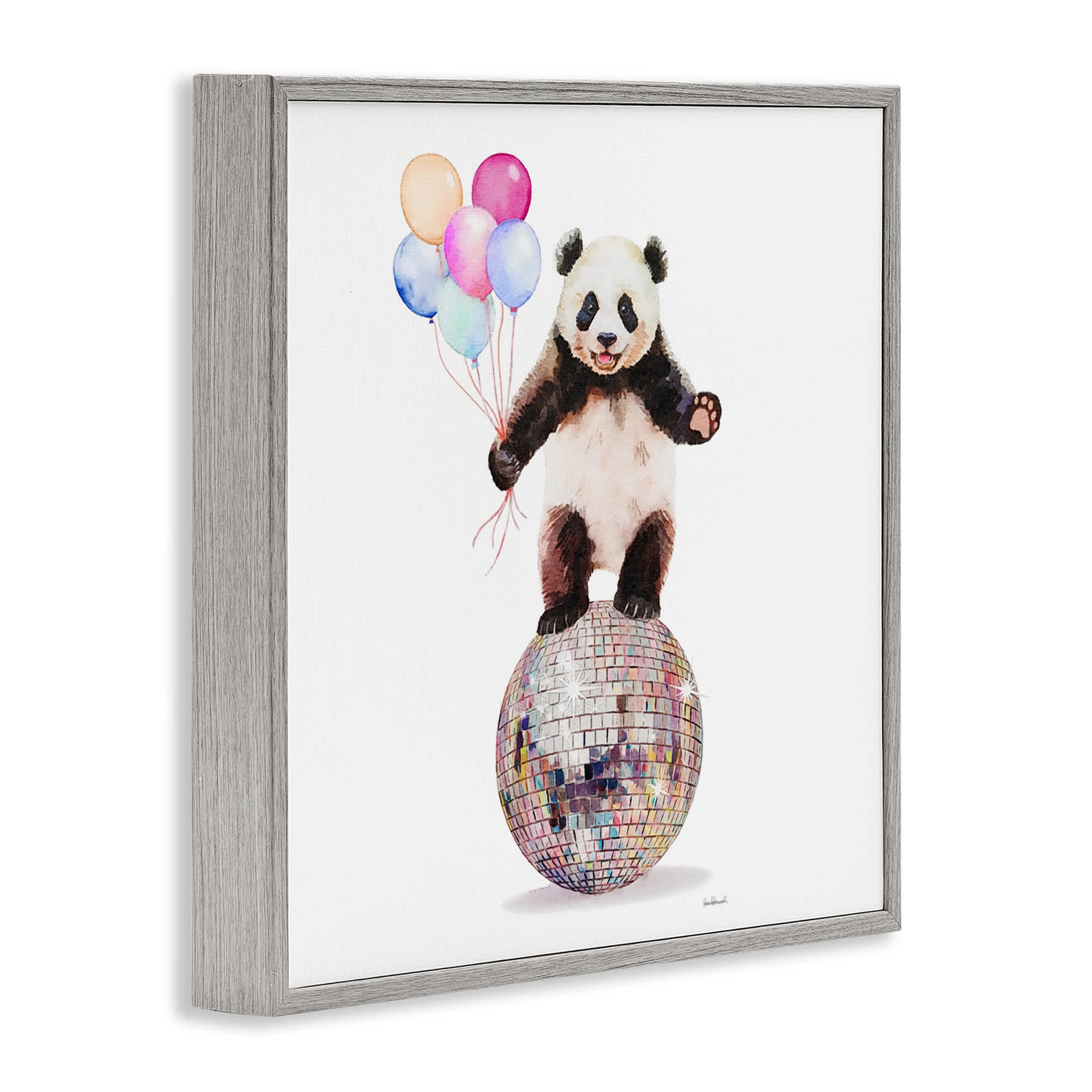 Stupell Industries Panda and Balloons Disco Gray Framed Giclee Art By ...