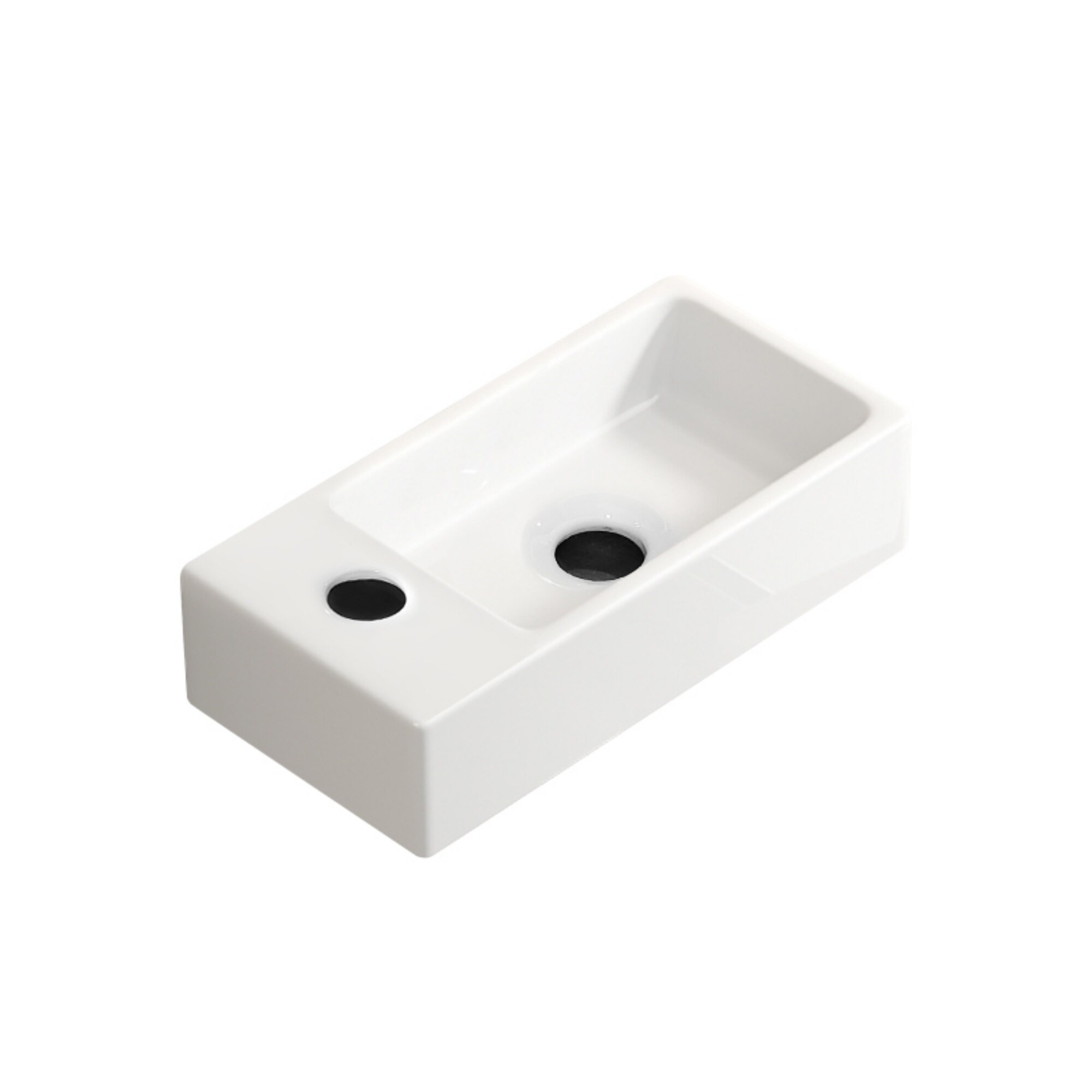 Vanityfus Wall-Mounted Basin Sink Rectangle Ceramic Wash Basin Left ...