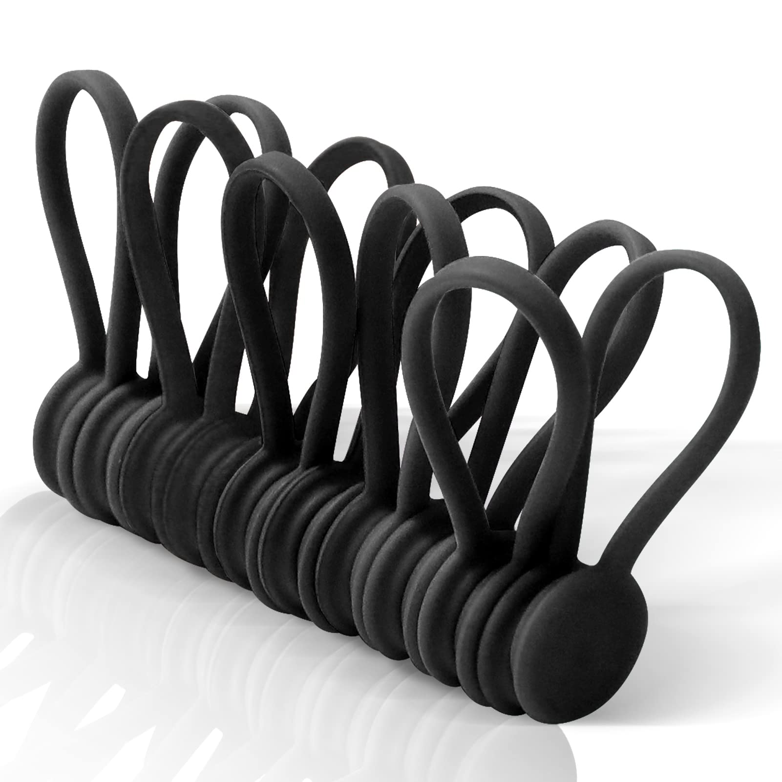 CYIKE Black Magnetic Cable Ties 10 Pack Silicone Cord Twist Ties Magnet ...