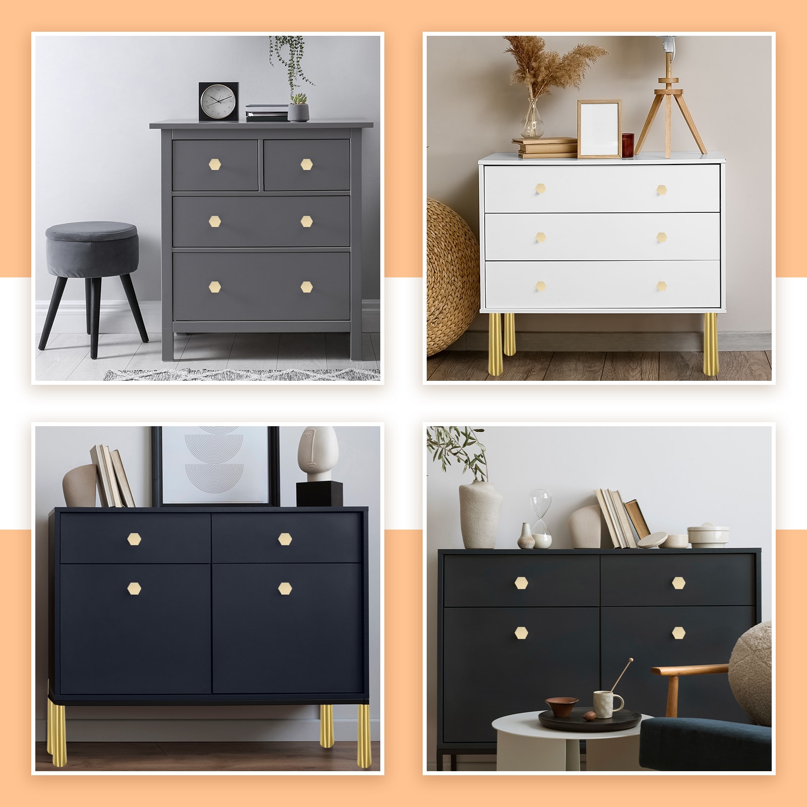 Unique Bargains 4 Pack Cabinet Knobs Brushed Brass Kitchen Cabinet ...