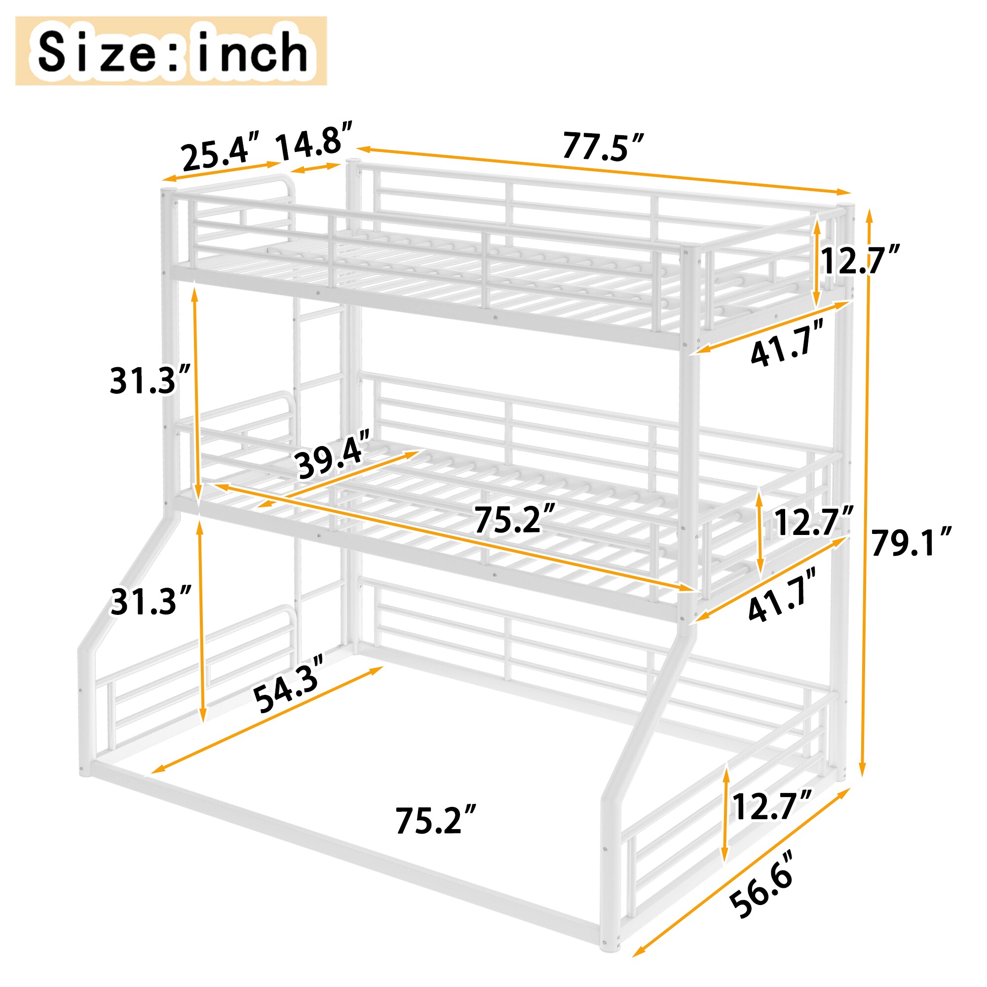 GDFStudio Twin over Twin over Full Metal Triple Bunk Bed with Safety ...