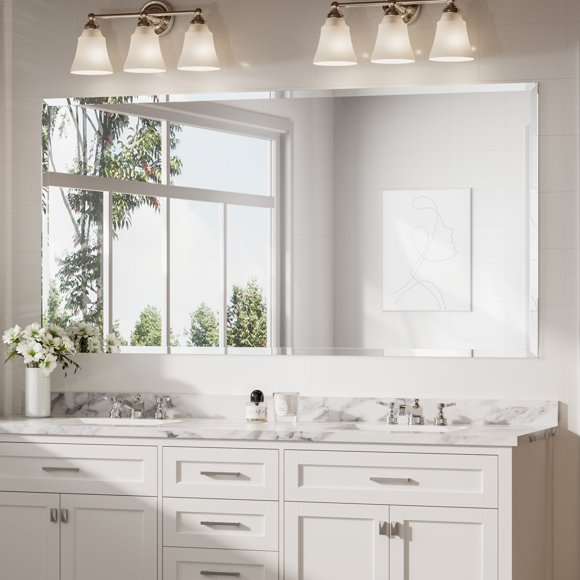 TETOTE 72x36 Inch Beveled Bathroom Vanity Mirror Frameless Mirror Wall ...