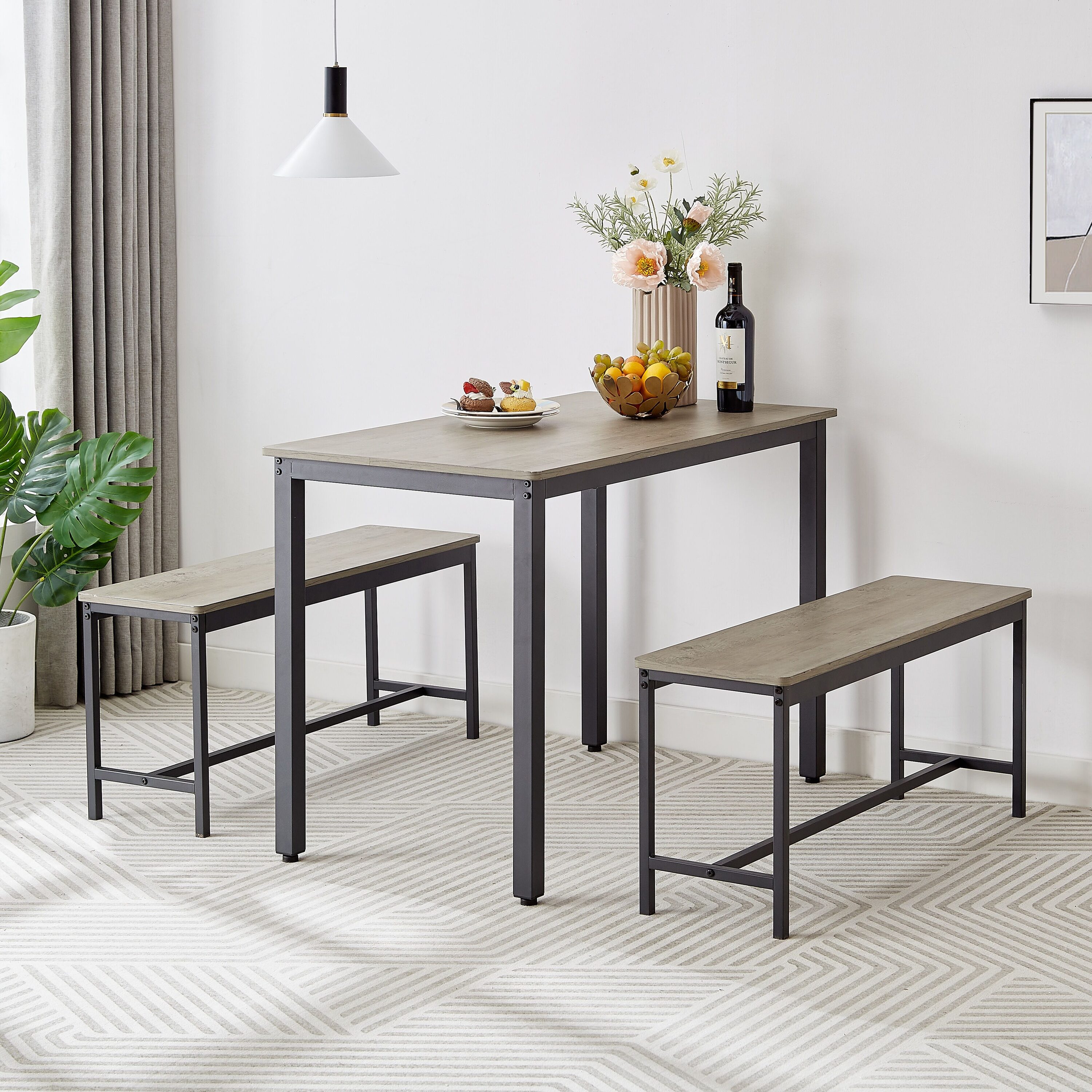 JEAREY Grey and Black Industrial Dining Room Set with Counter Table ...