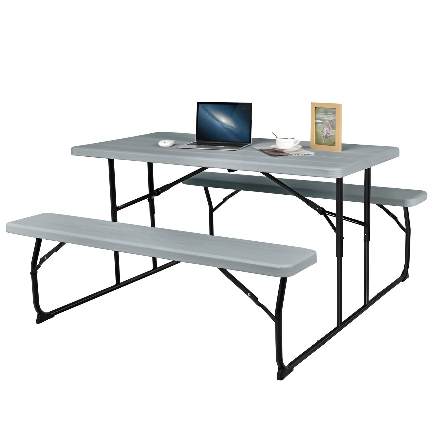 Slickblue Rectangular Folding Picnic Table with 2 Benches for Outdoor ...