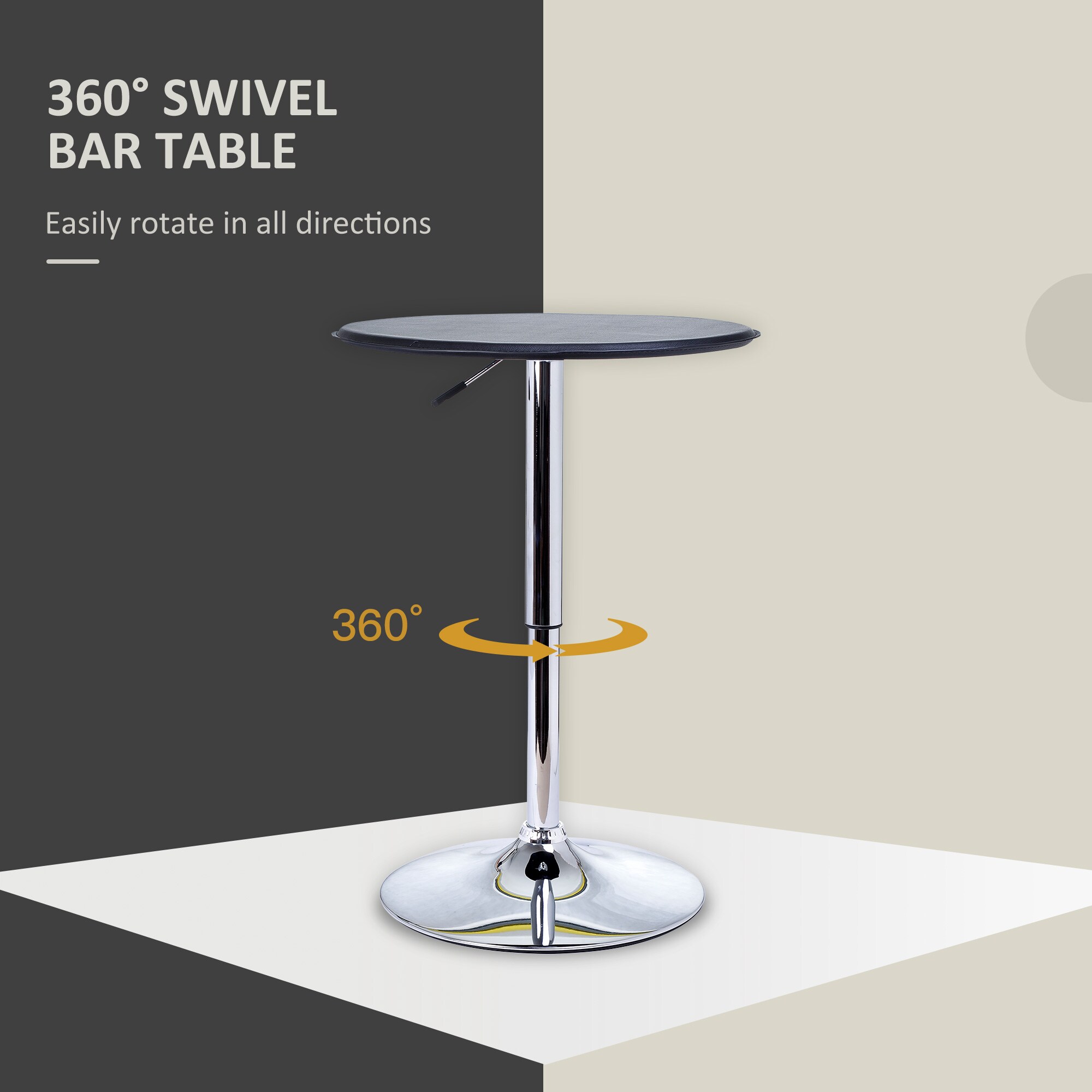 HomCom 25in Round Bar Table Adjustable Height and 360¬∞ Swivel Pub ...