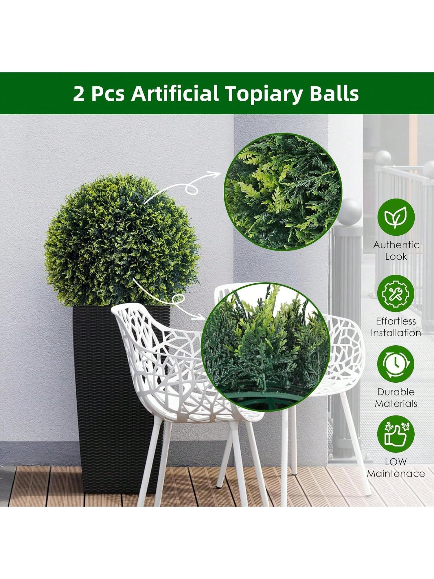 GarveeLife 22in artificial cedar topiary balls set of 2 fau+ outdoor ...
