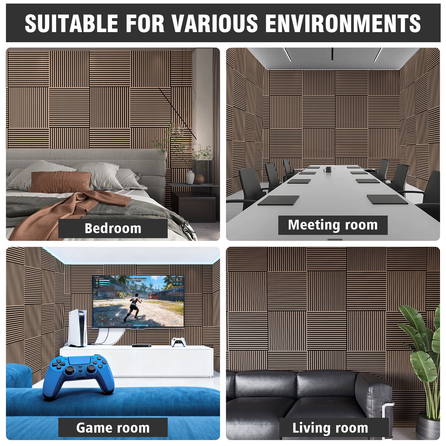 LOVMOR 4 Pack 24x24 Inch 3D Light Walnut Wood Slat Acoustic Panels ...