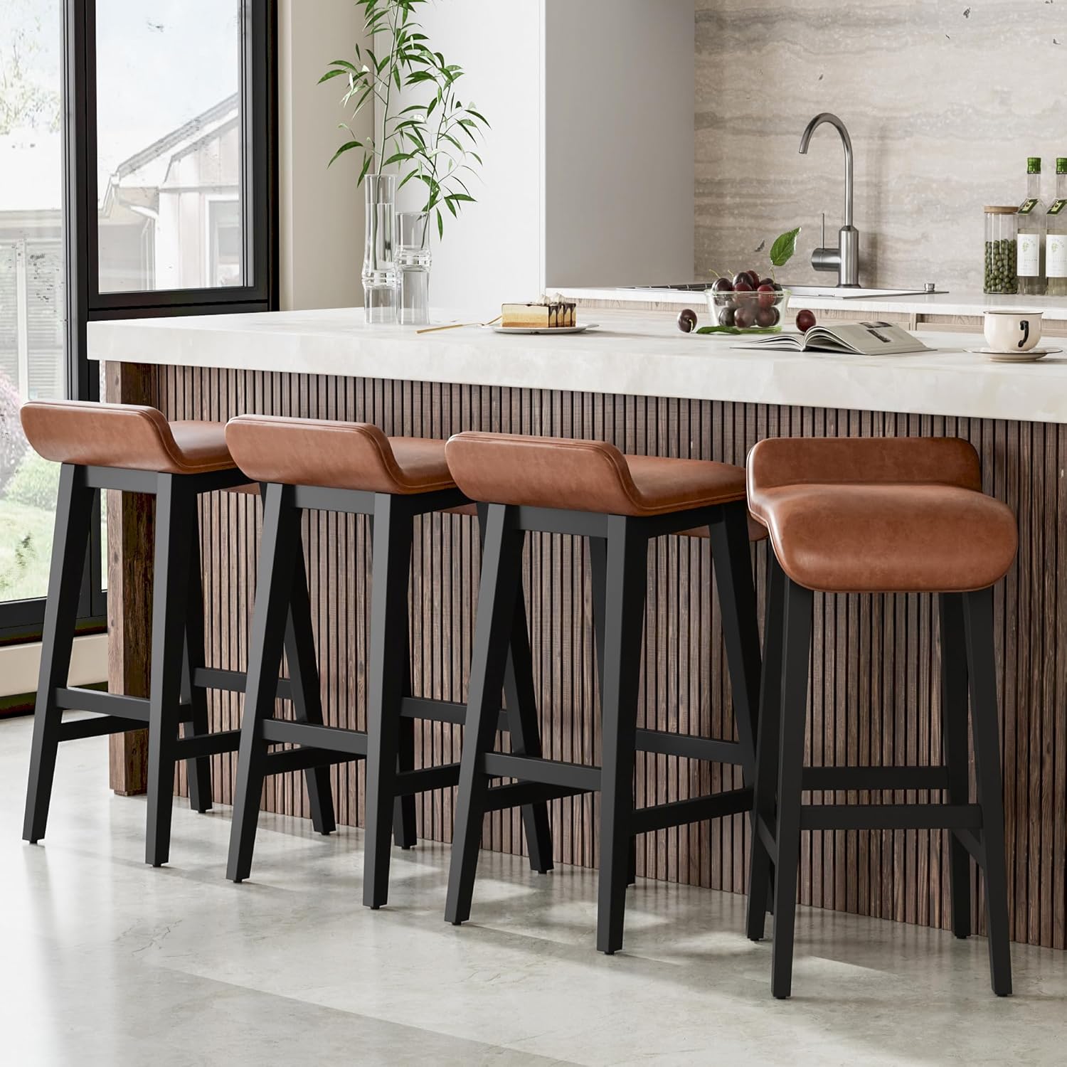 IdealHouse 26.2 in Counter Height Bar Stools Set of 2 with Low Back ...