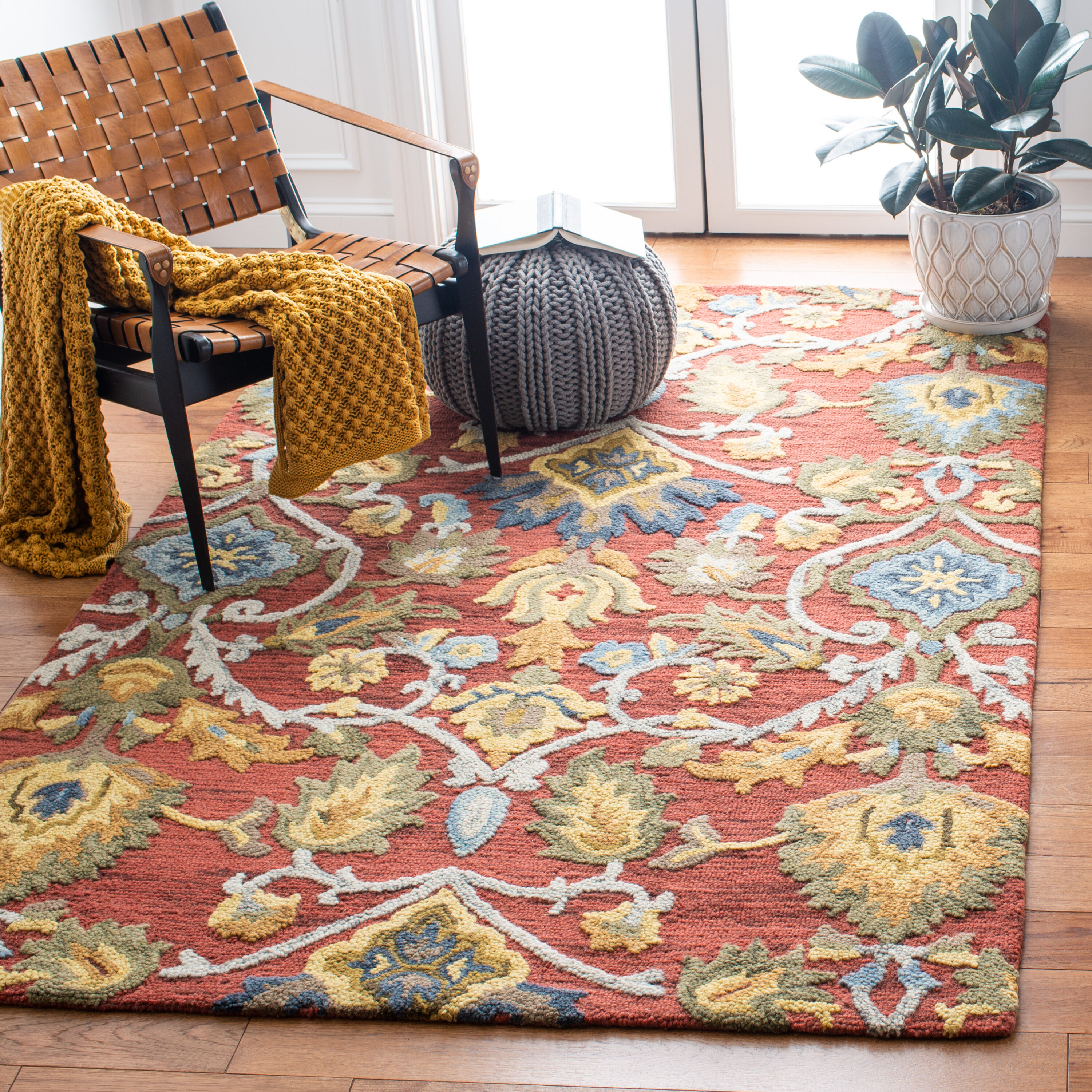 Safavieh Blossom 5 x 8 (ft) Tufted Wool Red/Multi Rectangular Indoor ...