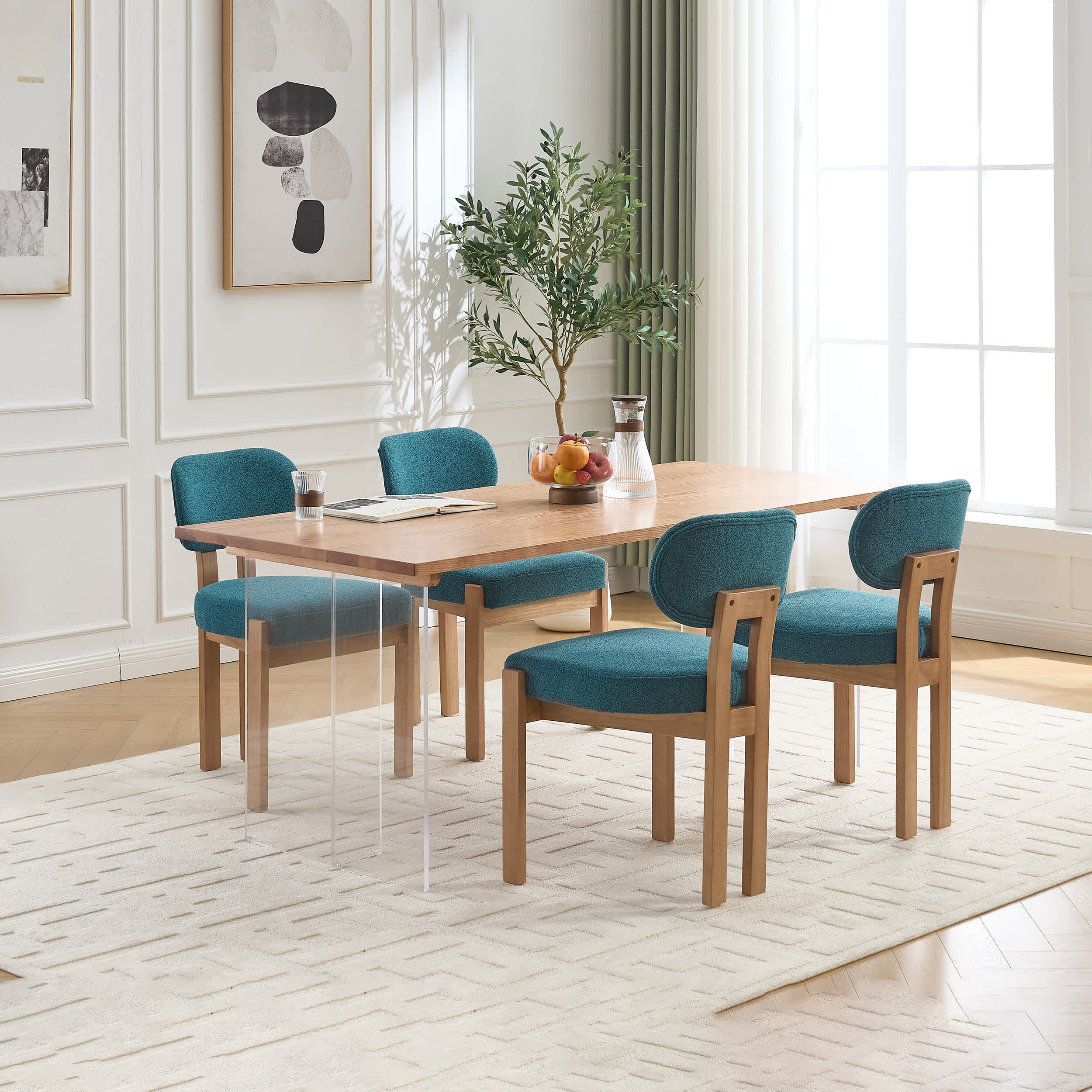 Vynxaria Wooden Dining Chairs Set of 2 Modern Fabric Upholstered Dining ...