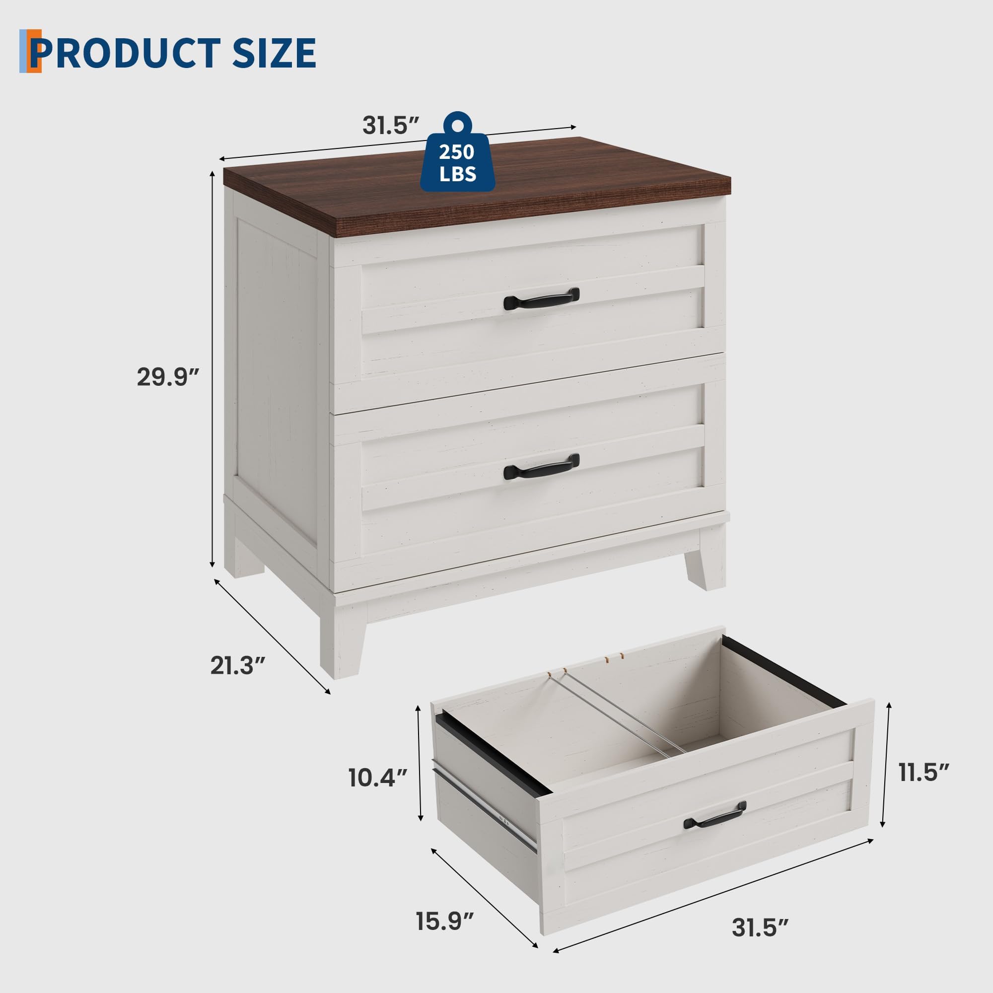 IdealHouse Farmhouse Lateral Filing Cabinet with 2 Deep Full Extension ...