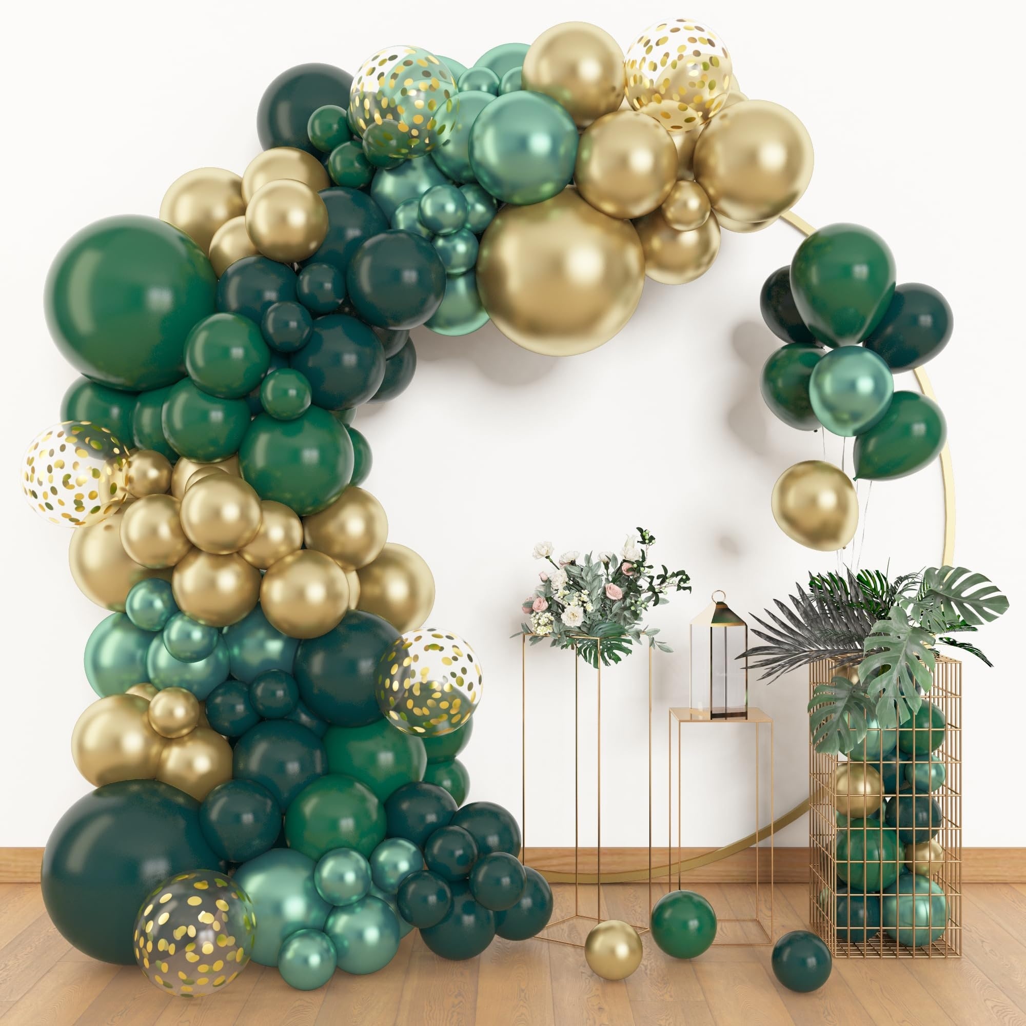 Anqtovp 153pcs Green and Gold Balloon Garland Arch Kit with Metallic ...