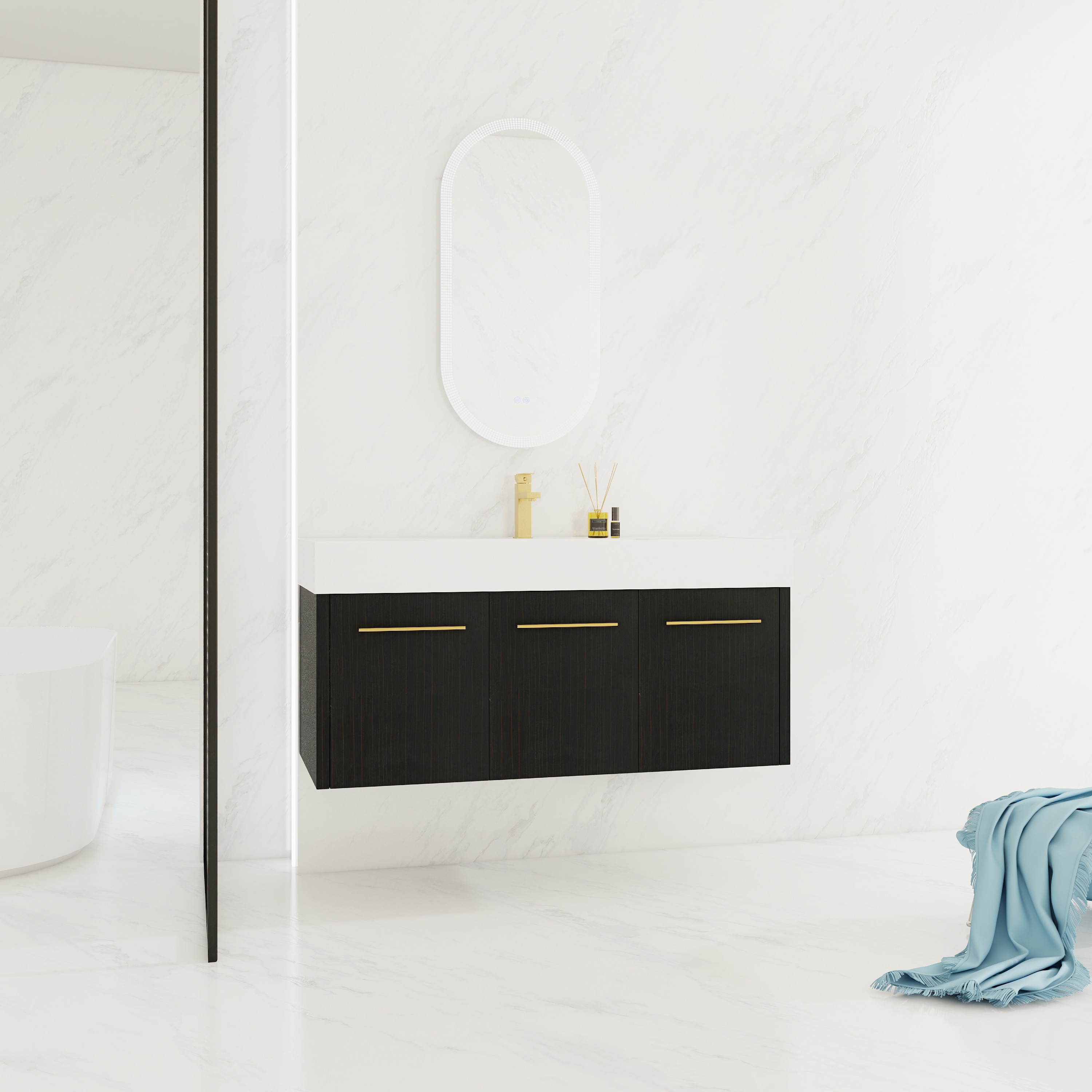 CASAINC 48-in Black Chestnut Undermount Single Sink Floating Bathroom ...