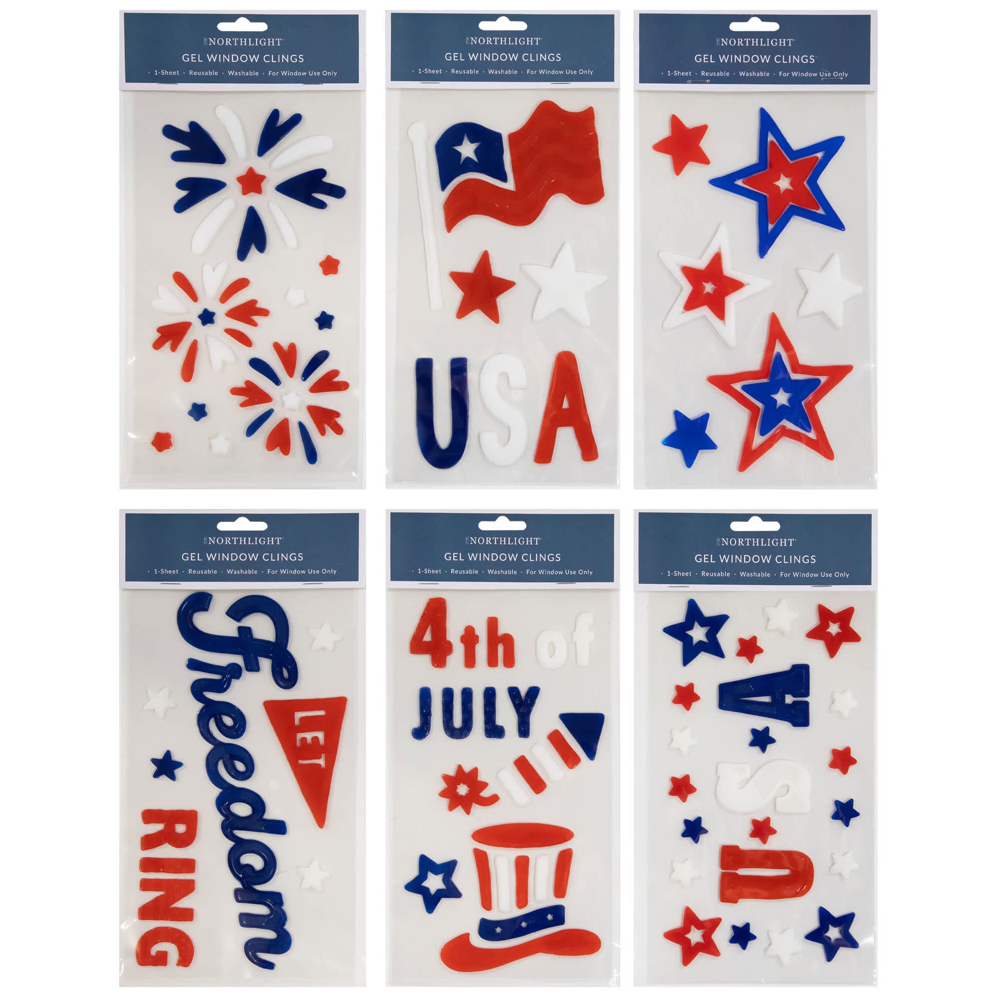 Northlight Double Sided Patriotic Celebration Gel Window Clings - Set ...