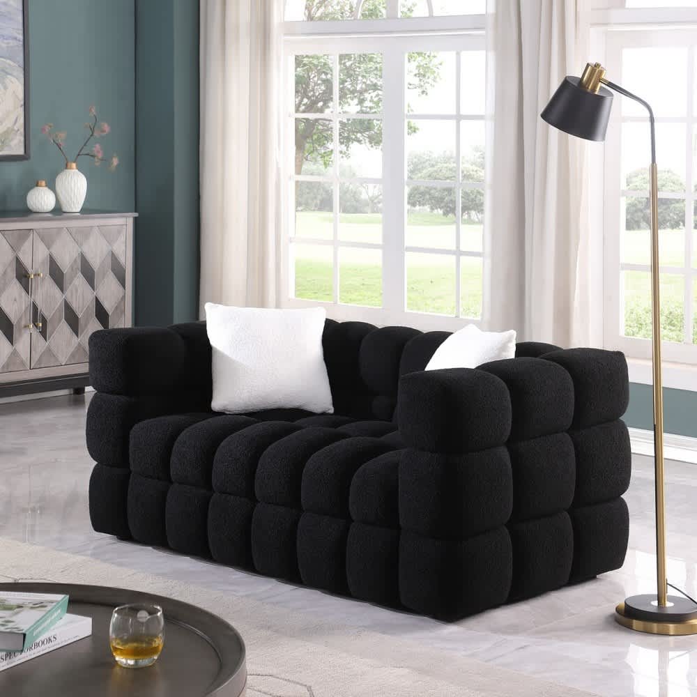 Coolbibila 62-in Black Cloud Couches Boucle Sofa With Square Arms ...