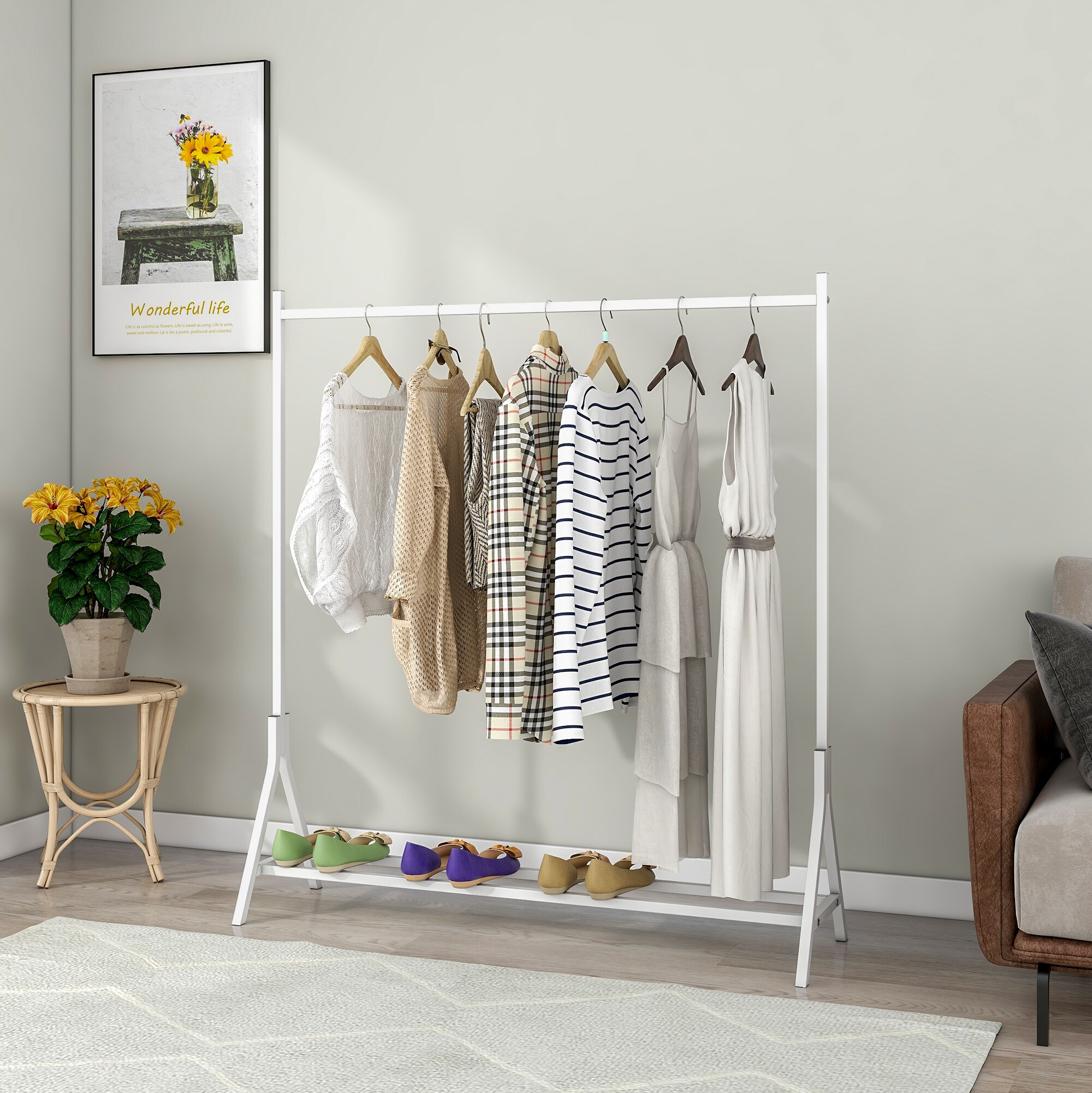 Tatayosi White Freestanding Multi functional Single Pole Garment Rack ...