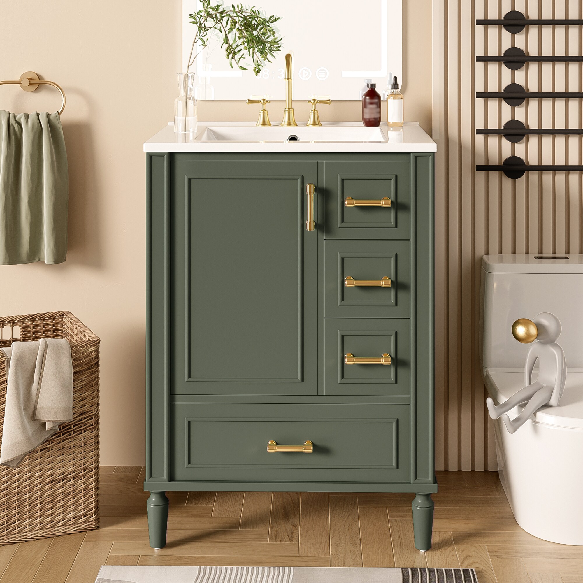 Huluwat 24 Inches Modern Bathroom Vanity with Ceramic Sink Soft-Close ...