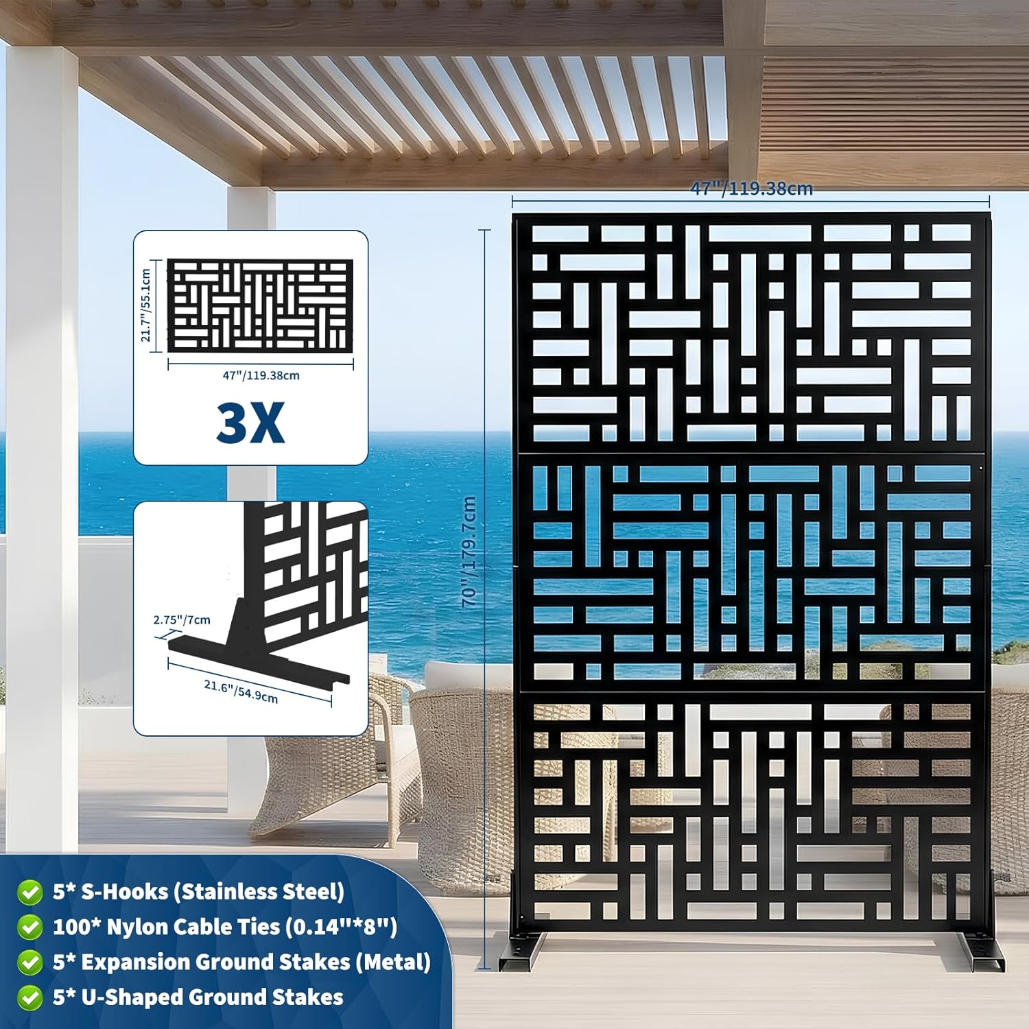 GarveeLife Decorative Metal Privacy Screen 70inch Metal Outdoor Privacy ...